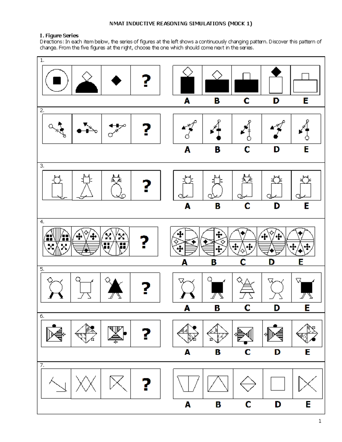 Mock 1 Inductive Reasoning Nmat Inductive Reasoning Simulations Mock 1 I Figure Series