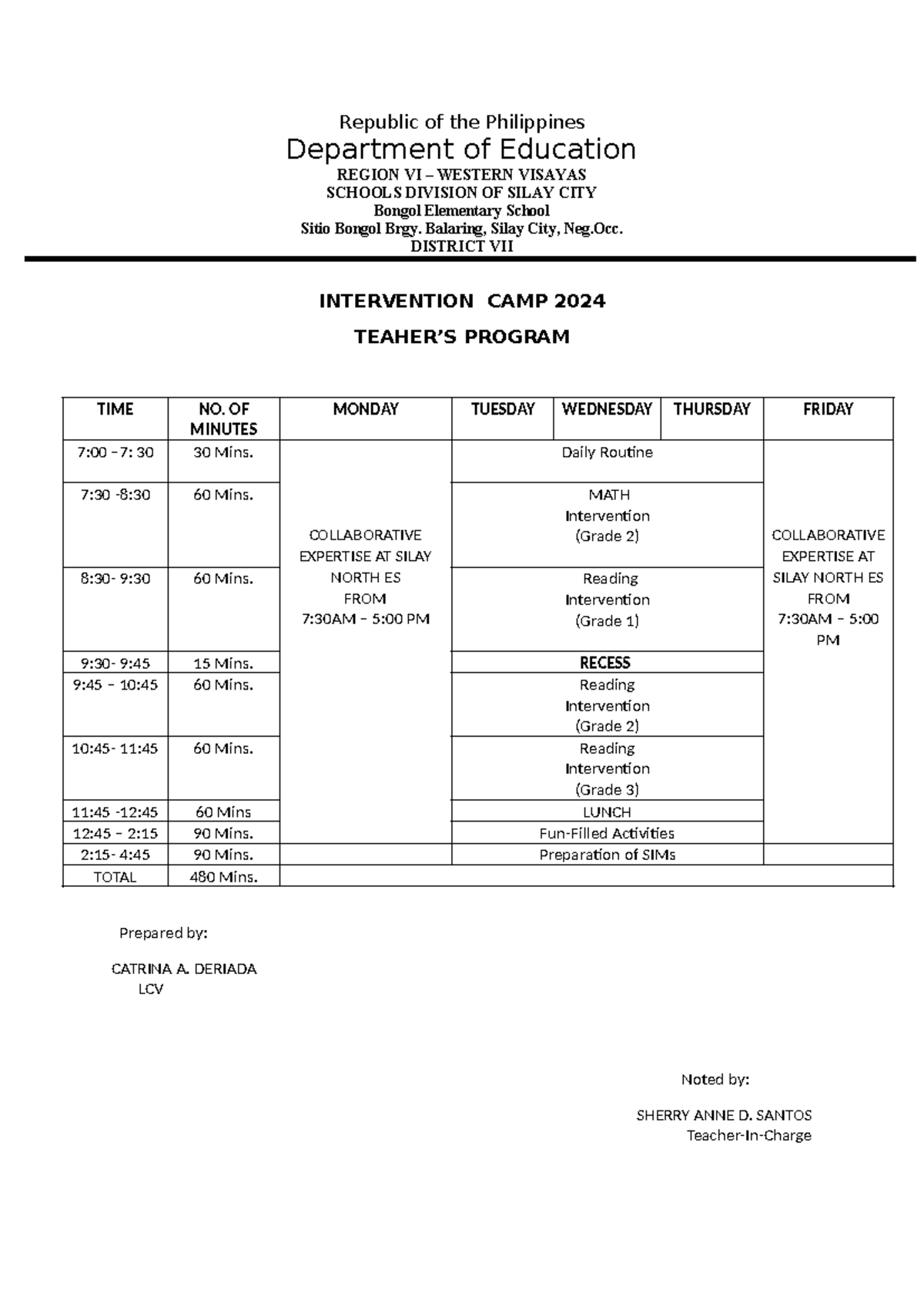 NLC class program -Deriada - Republic of the Philippines Department of ...