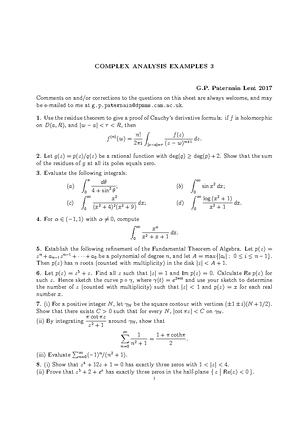 Complex Analysis 2017-2018 Example Sheet 2 - COMPLEX ANALYSIS EXAMPLES ...