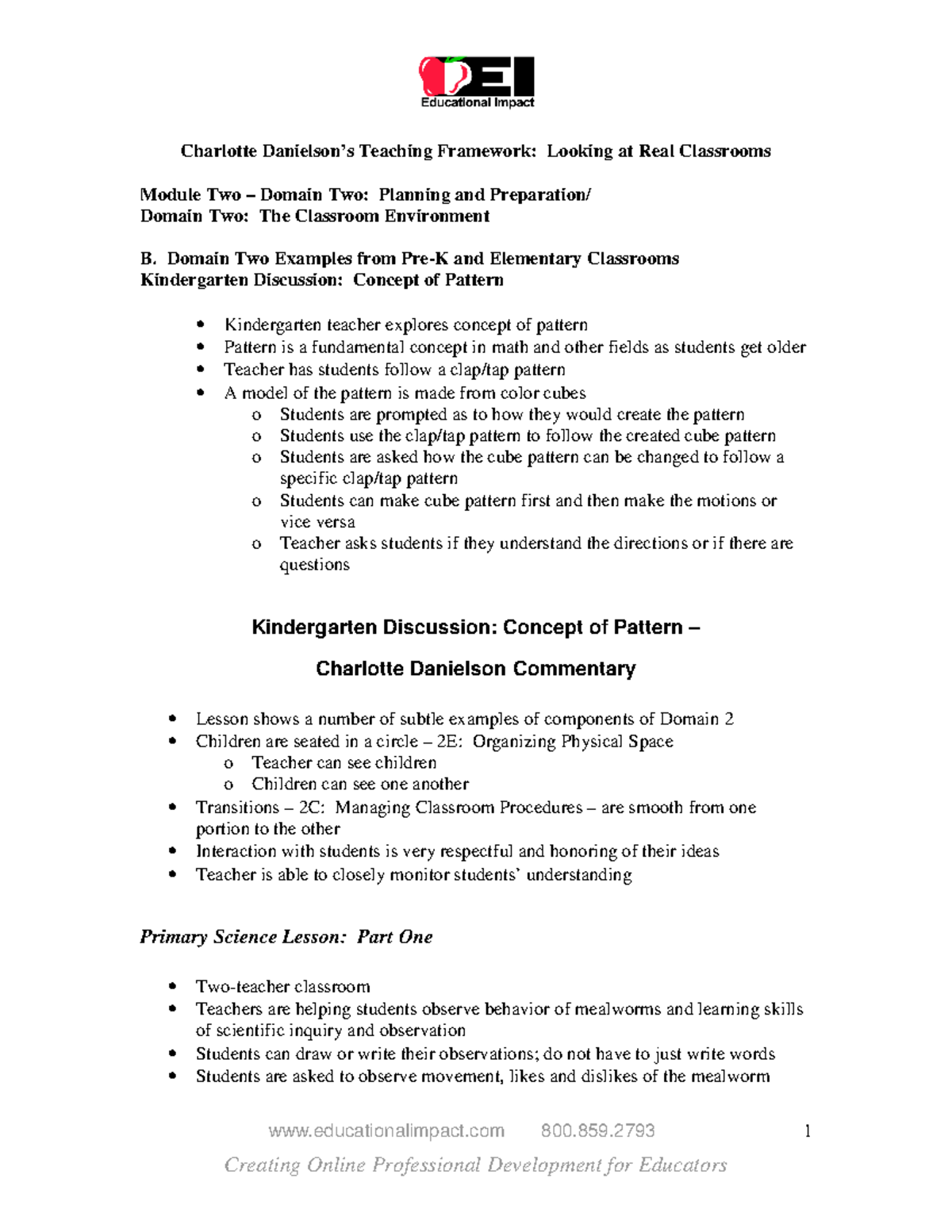 Charlotte 2b handout - Charlotte Danielson’s Teaching Framework ...