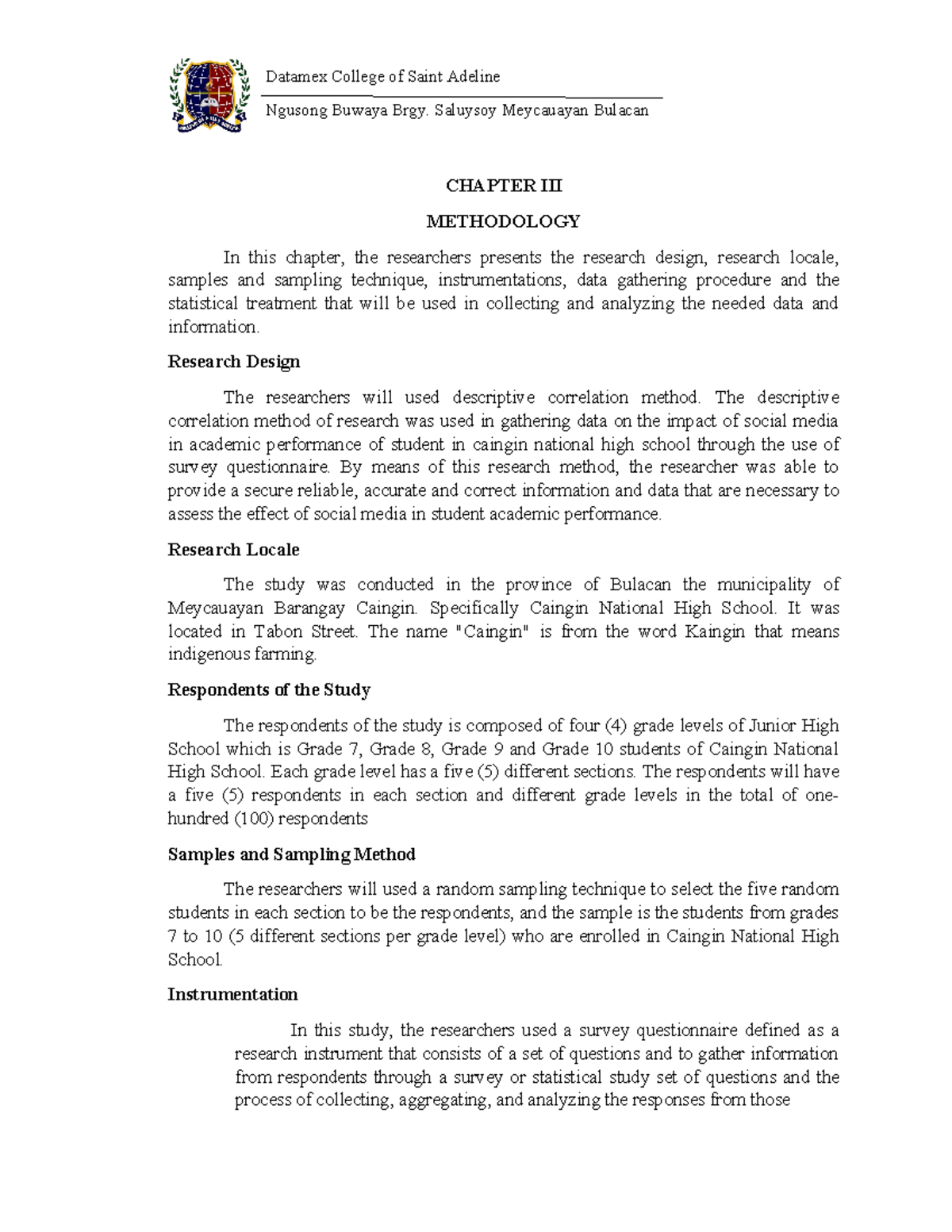 Chapter-III-1 - Datamex College of Saint Adeline Ngusong Buwaya Brgy ...