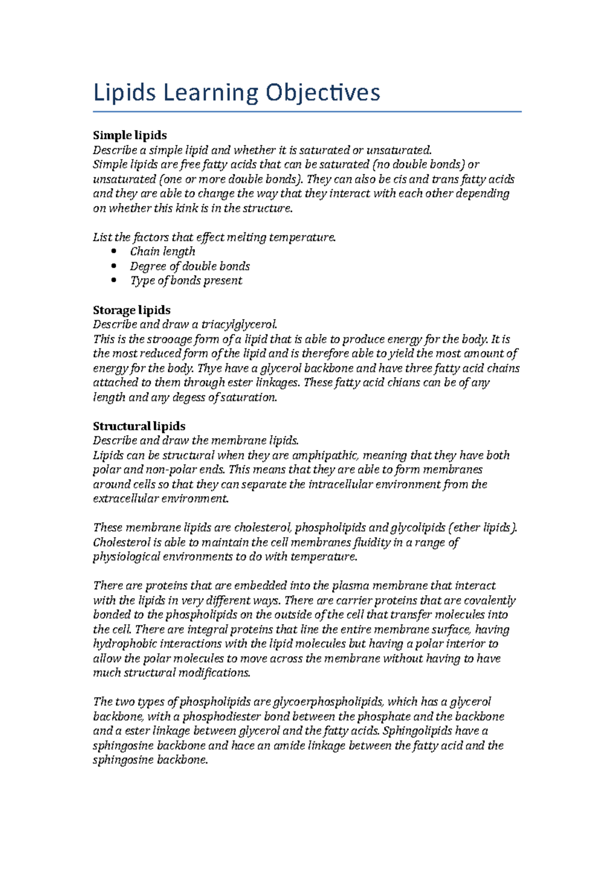 Lipids Learning Objectives 2 - Lipids Learning Objectives Simple lipids ...