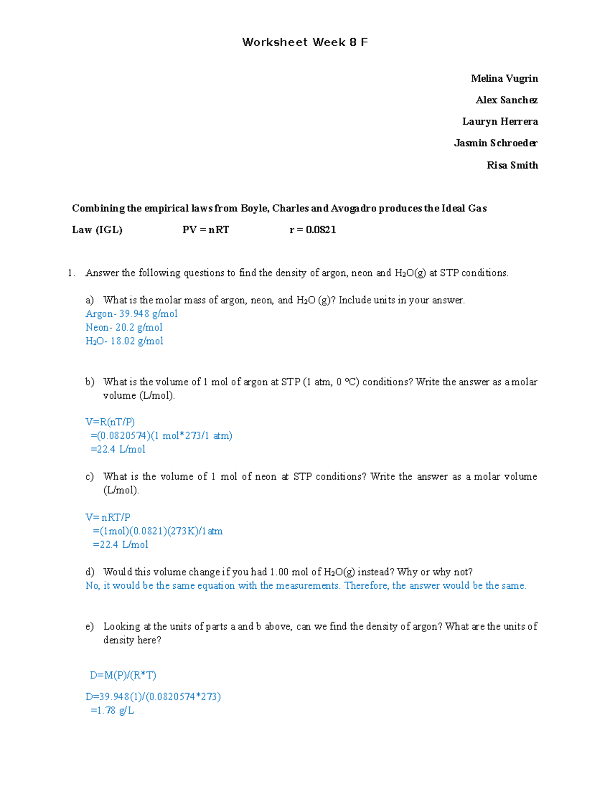 Worksheet 5 - Combining the empirical laws from Boyle, Charles and ...