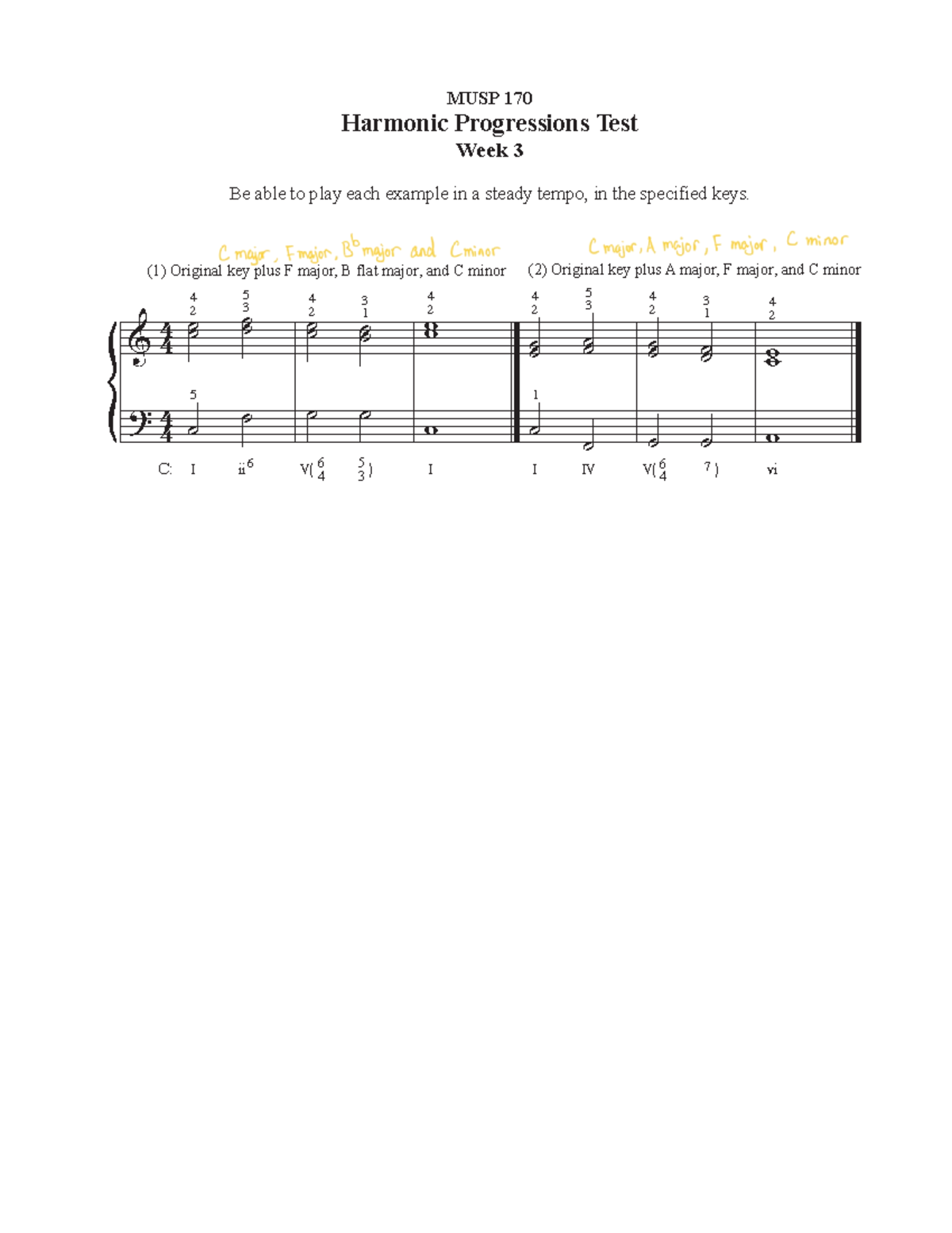 Week 3 Harmonic Progressions - & ? 4 4 4 4 ̇ ̇ ̇ ̇ (1) Original key ...