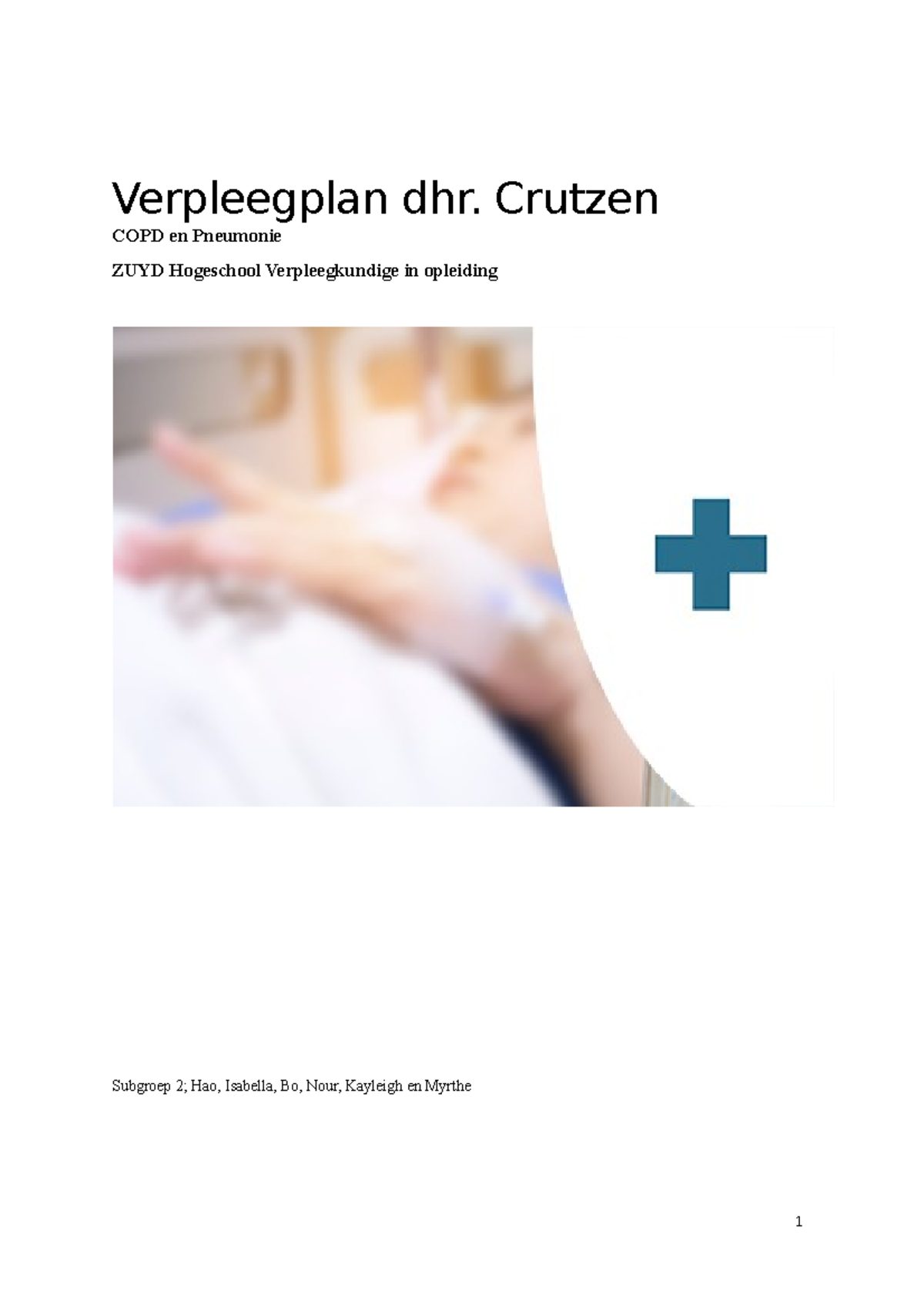 Verpleegplan dhr. Crutzen casus uit Zuyd park Onderwijsgroep - HBO ...