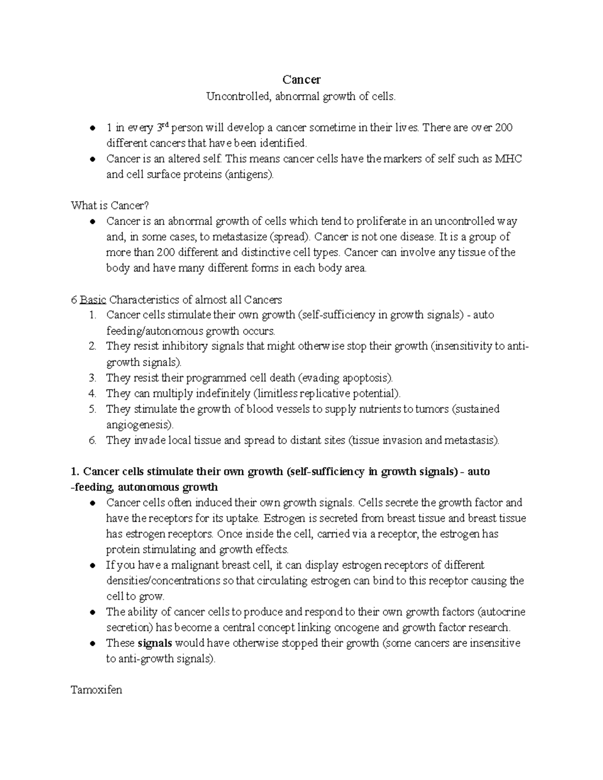 Cancer Notes - Karen Oates - Cancer Uncontrolled, abnormal growth of ...