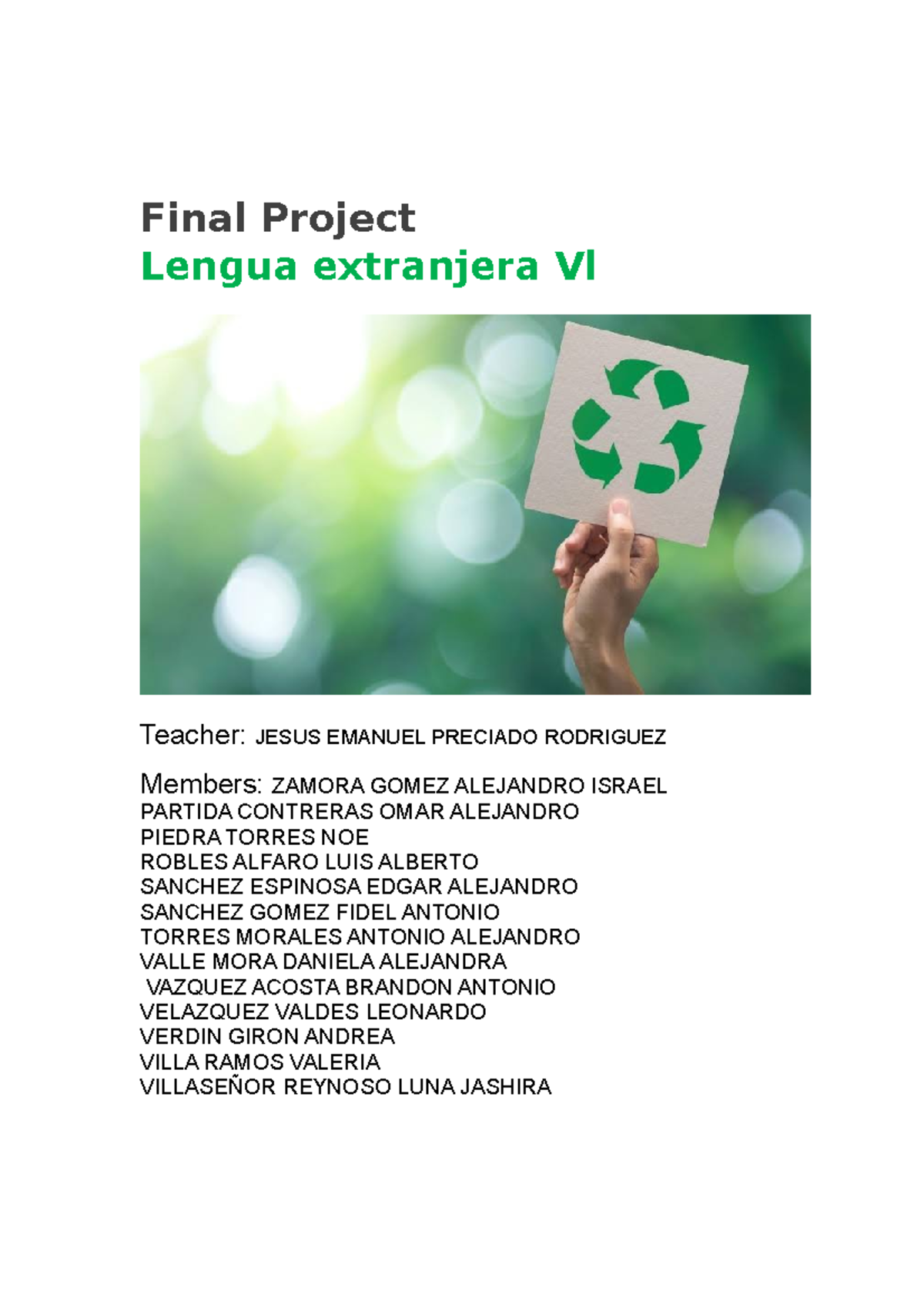 Final Project cuidado del medio ambiente - Final Project Lengua ...