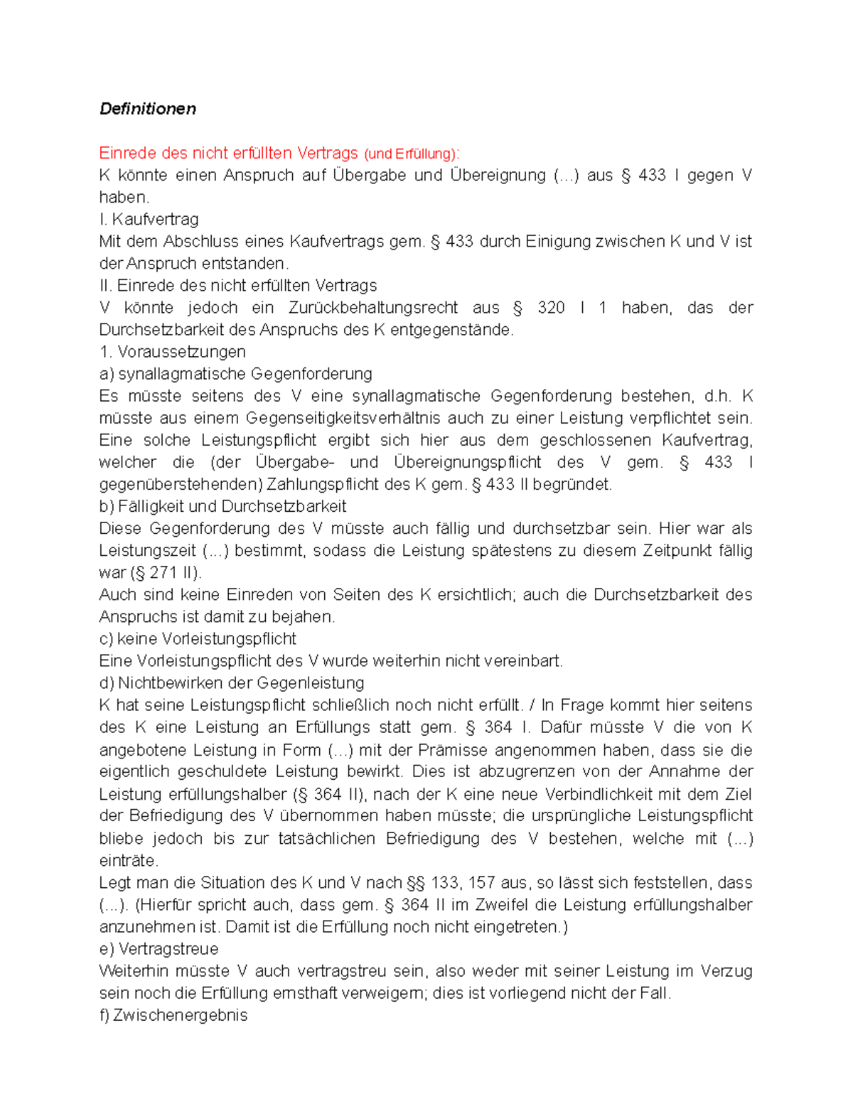 Definitionen - Schemata - Definitionen Einrede des nicht erfüllten ...