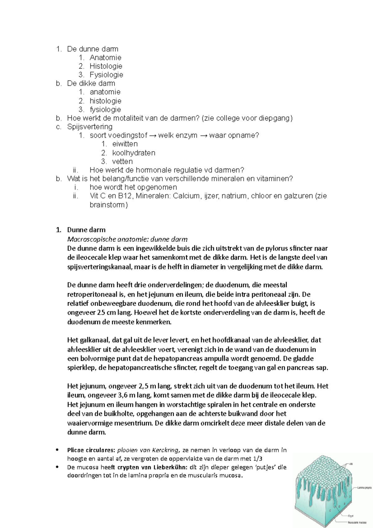 Verteer En Verweer Casus 5 1 De Dunne Darm 1 Anatomie 2 Histologie