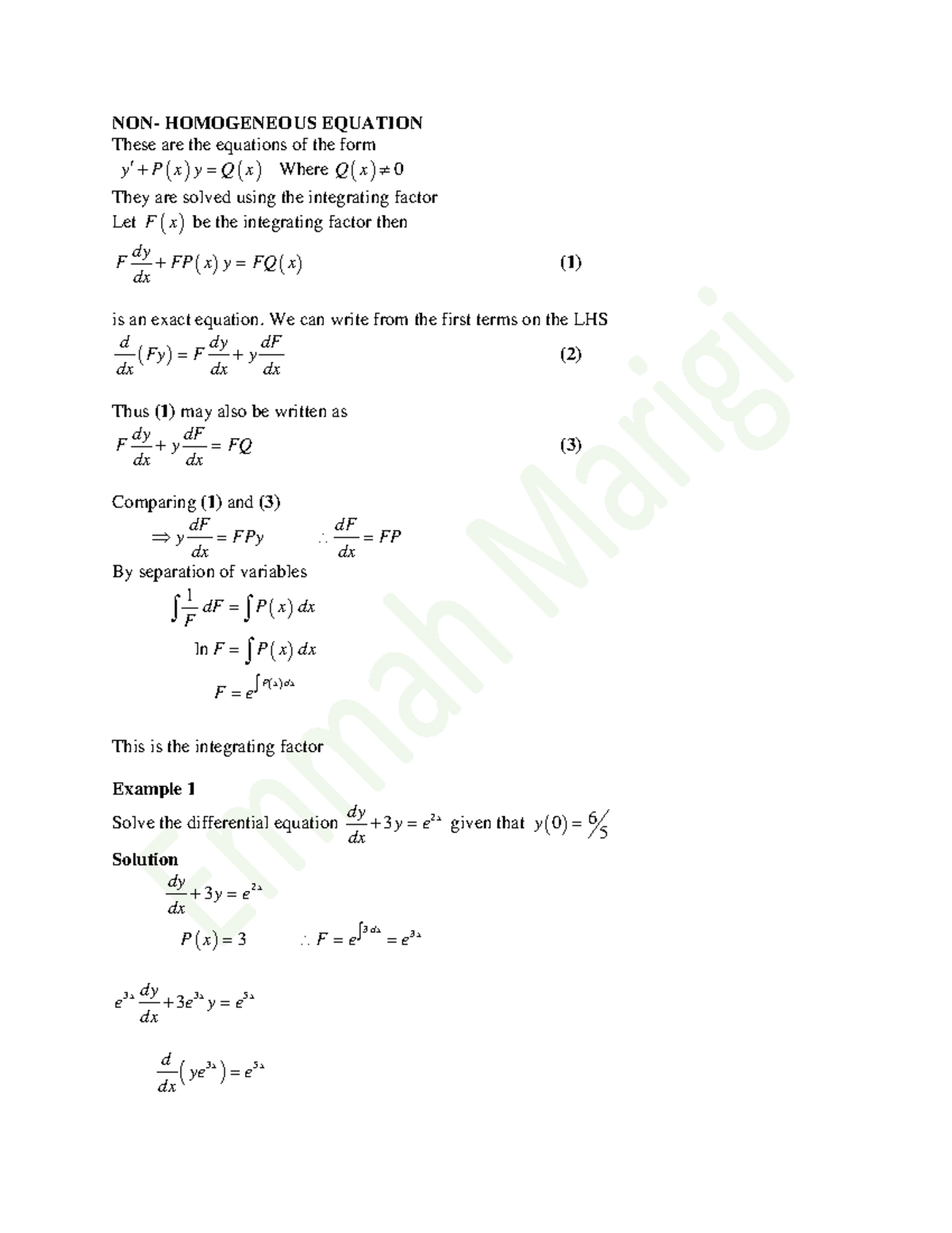 Lecture 6 - ode - NON- HOMOGENEOUS EQUATION These are the equations of ...