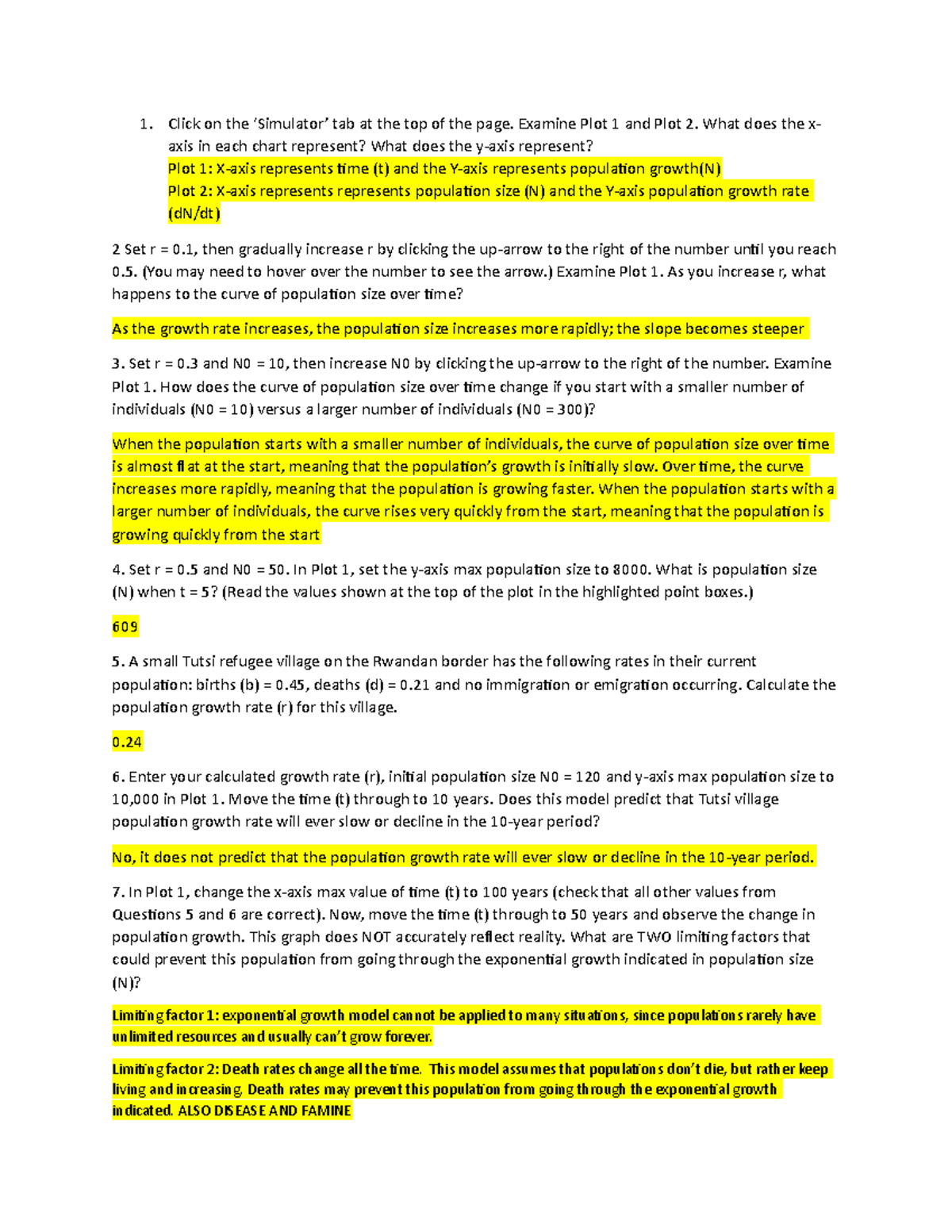 Activity 7 Population Dynamics - Click on the ‘Simulator’ tab at the ...