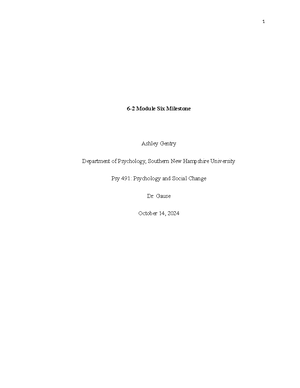 Psy 491 module 1 milestone - 1-2 Module One Milestone Ashley Gentry ...