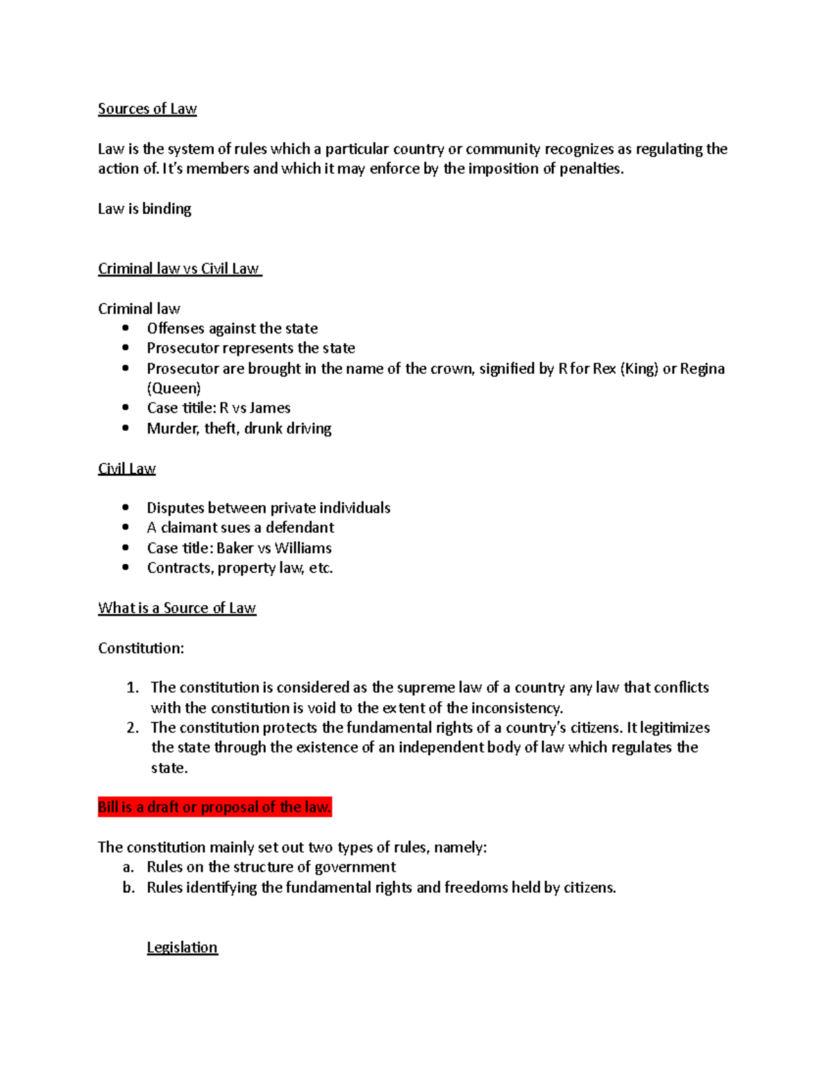 Law and Governance Notes (FOUN 1301) - Sources of Law Law is the system ...