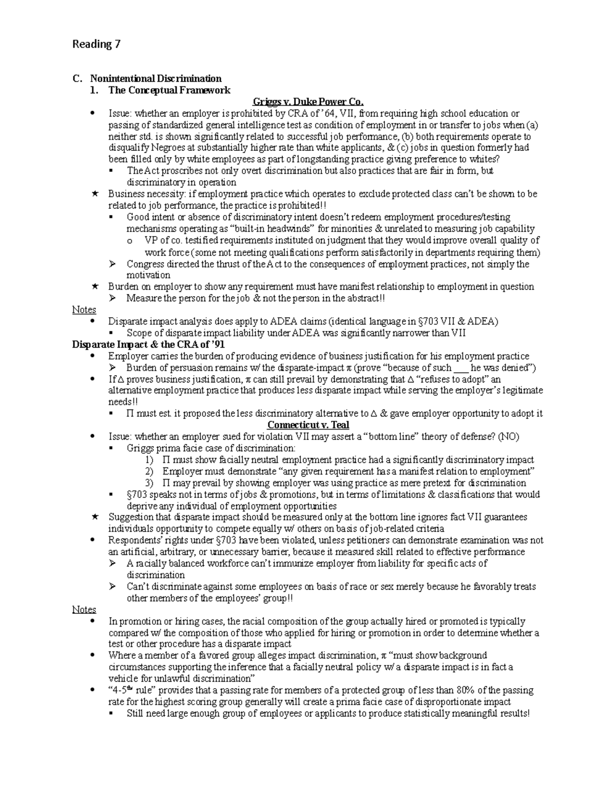 Reading 7 - Reading 7 C. Nonintentional Discrimination 1. The ...