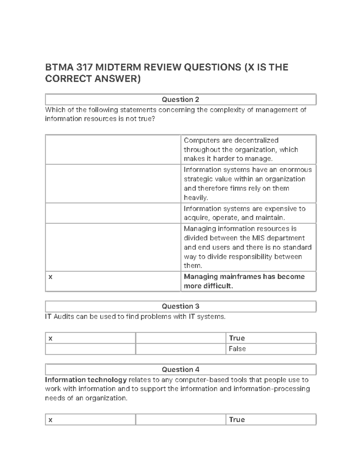 MIDTERM 19 October 2019, questions - BTMA 317 MIDTERM REVIEW QUESTIONS ...