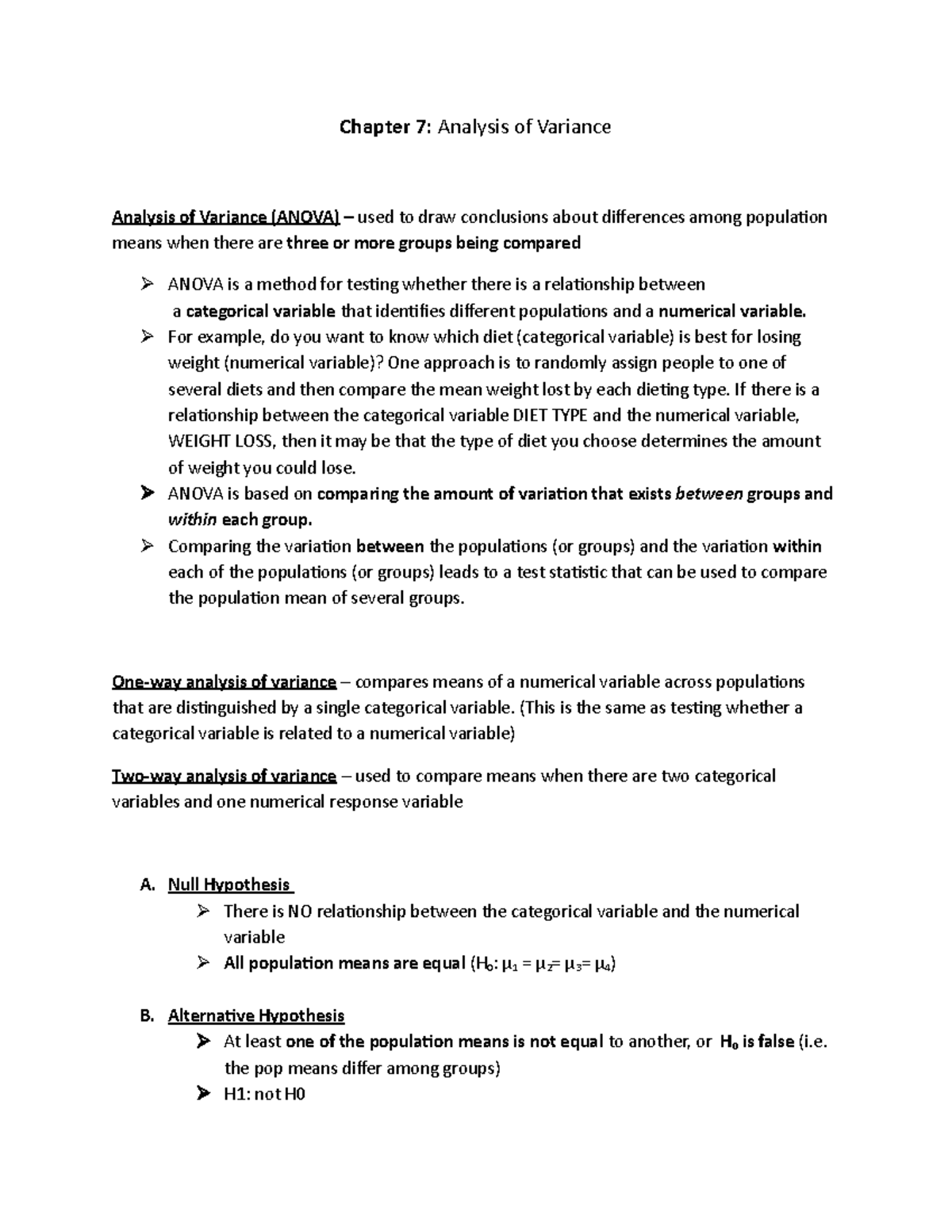 7 Analysis of Variance - Lecture notes 7 - Chapter 7: Analysis of ...
