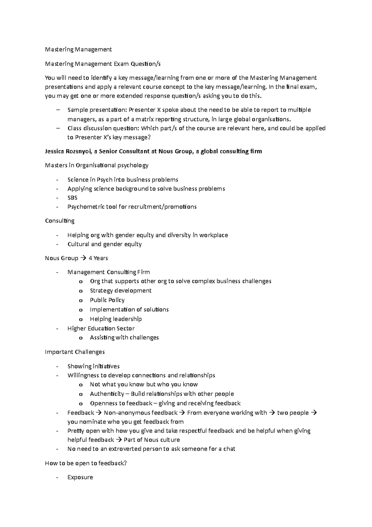 Mastering Management - Just some notes on this, please - Mastering ...