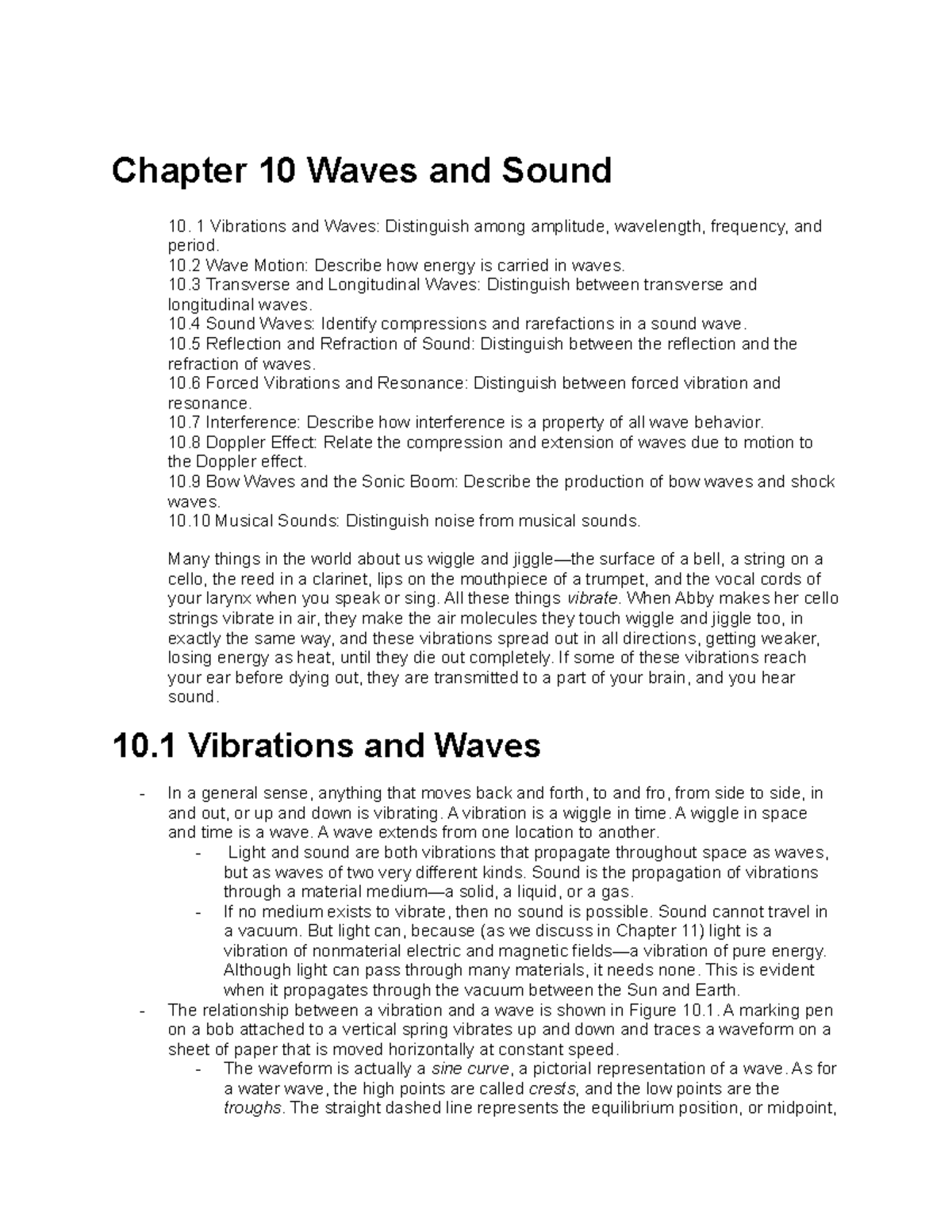 EDS Ch. 10 Part 1 - CH 10, 10.1, 10.2, and 10.3 - Chapter 10 Waves and Sound 1 Vibrations and ...
