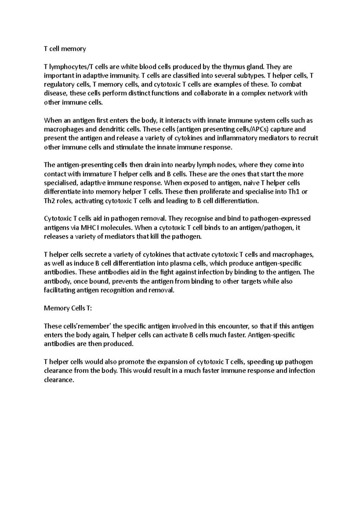 T cell memory - Physiology notes - T cell memory T lymphocytes/T cells ...