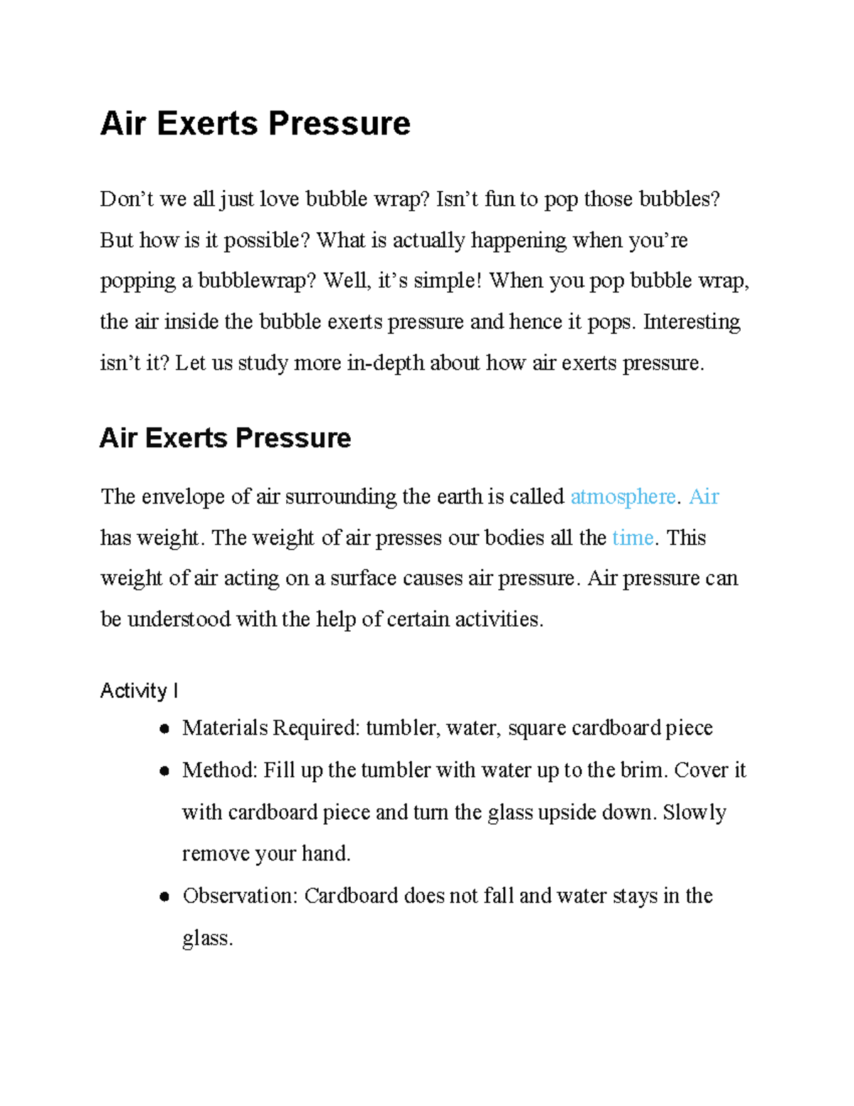 General Science 9 - Useful notes - Air Exerts Pressure Don’t we all ...