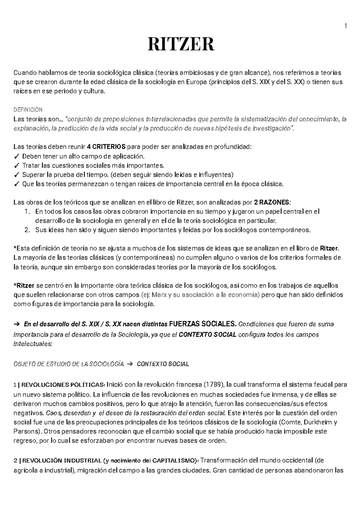 Resumen de los resumenes - RITZER Cuando hablamos de teoría sociológica ...