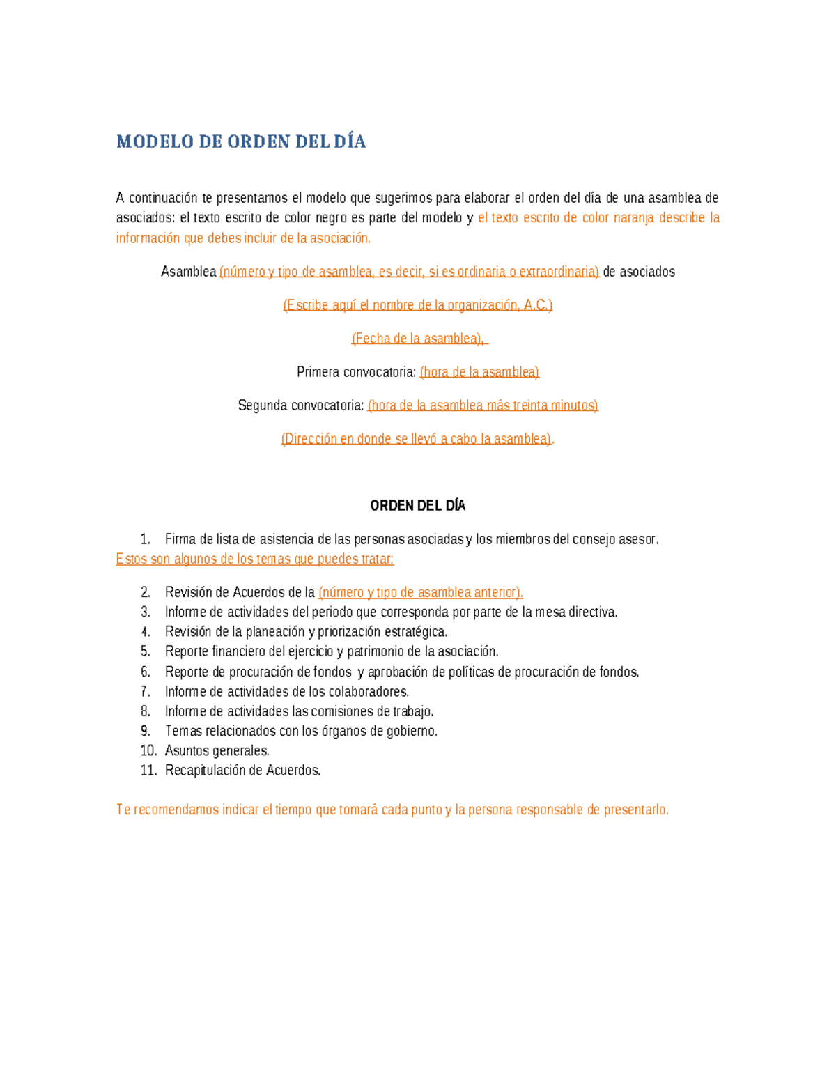 Modelo-Orden-del-Dia - MODELO DE ORDEN DEL DÍA A continuación te ...
