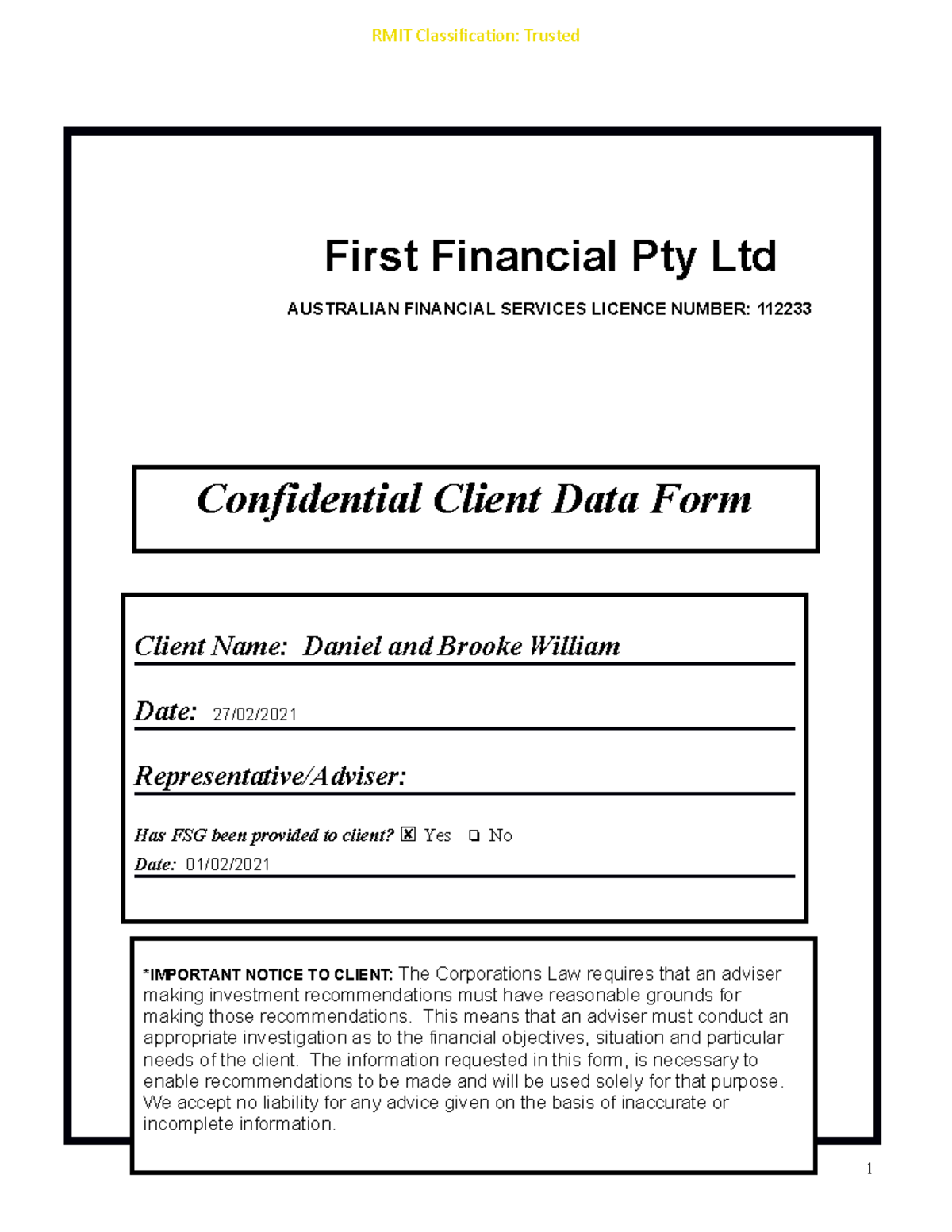 ACCT2285 Client Fact Find Semester 1 2021 - Confidential Client Data ...