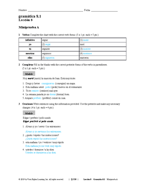 Spanish Lessons 2.1-2.3 - gramática 2. Lección 2 Miniprueba A 1 Verbos ...