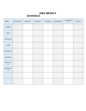 HMS Rotisserie Daily checklist - HMS/Rotisserie DAILY CHECKLIST Week ...