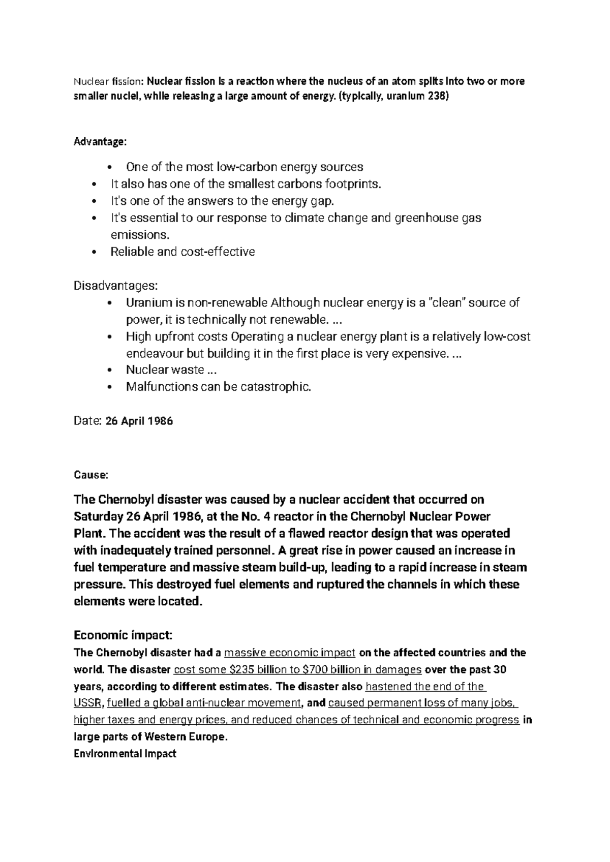 Chernobyl - Nuclear fission: Nuclear fission is a reaction where the ...