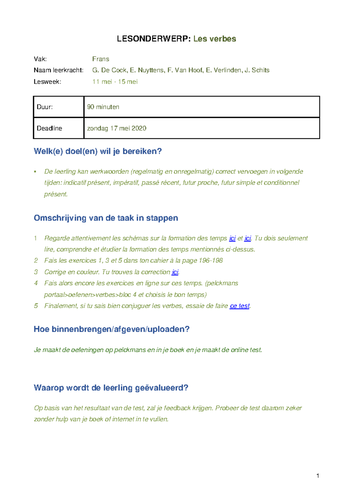 5STW Opdracht 4 - Wat frans oefenmateriaal - 1 LESONDERWERP: Les verbes ...