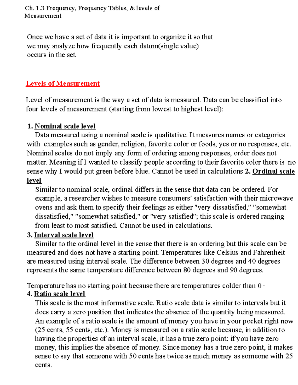 Ch. 1.3 Frequency, Frequency Tables, levels of Measurement - Ch. 1 ...