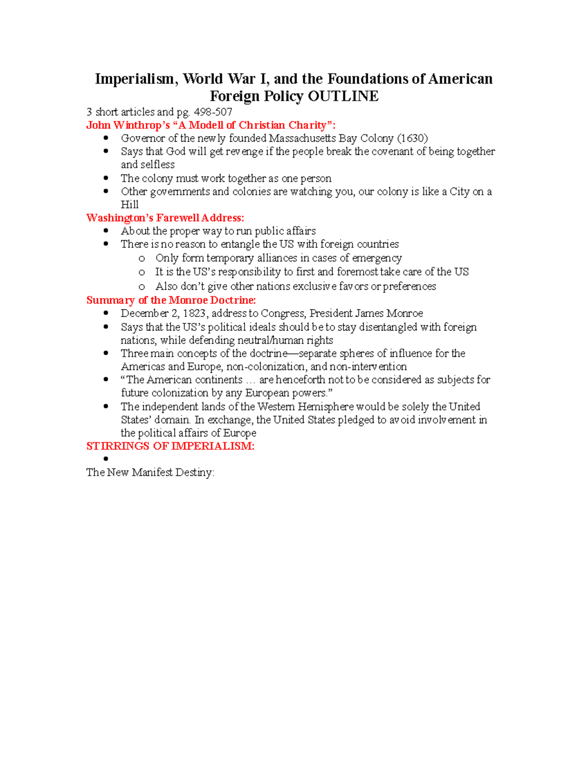 Imperialism - Dr. Korfhage - Imperialism, World War I, and the ...