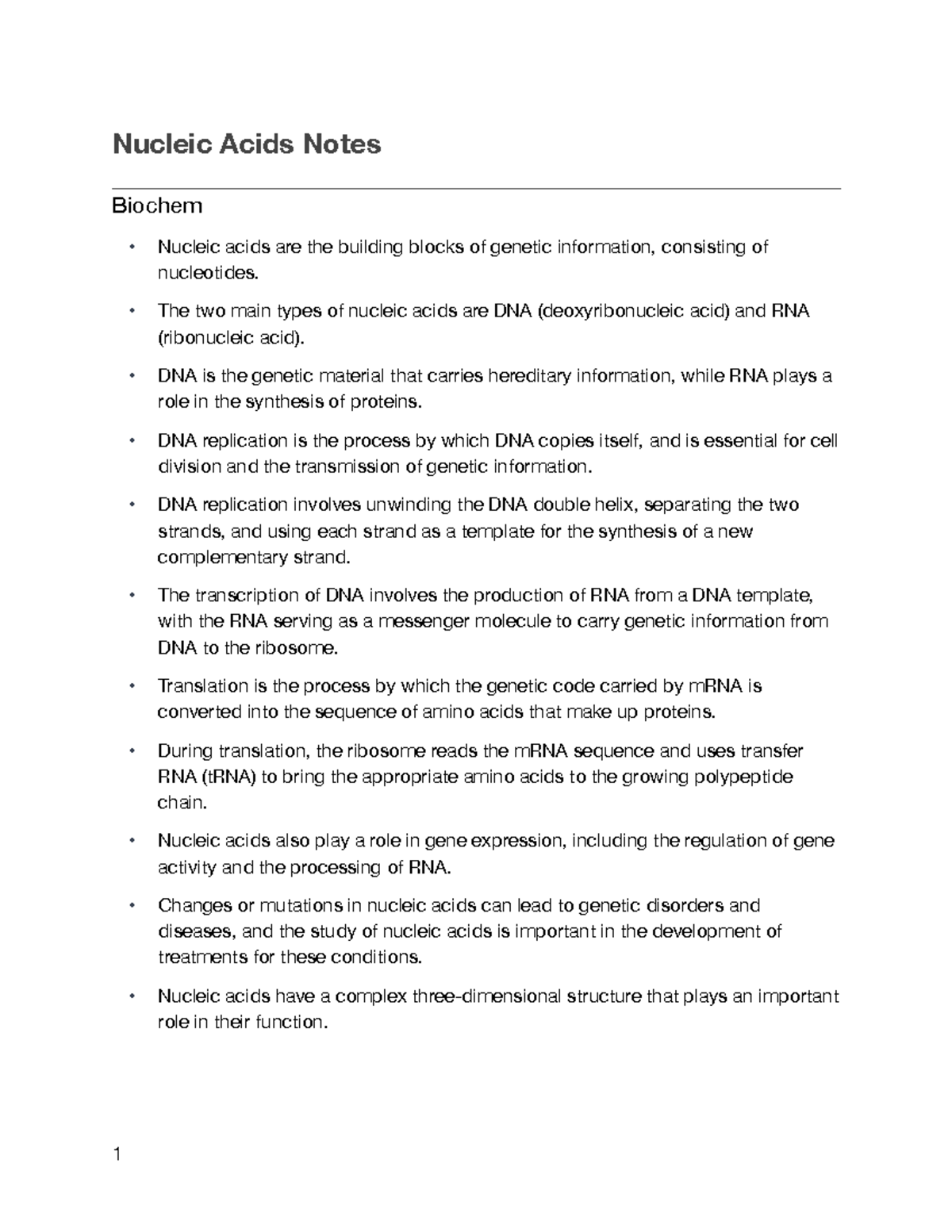 Nucleic Acids Notes - Nucleic Acids Notes Biochem Nucleic acids are the ...