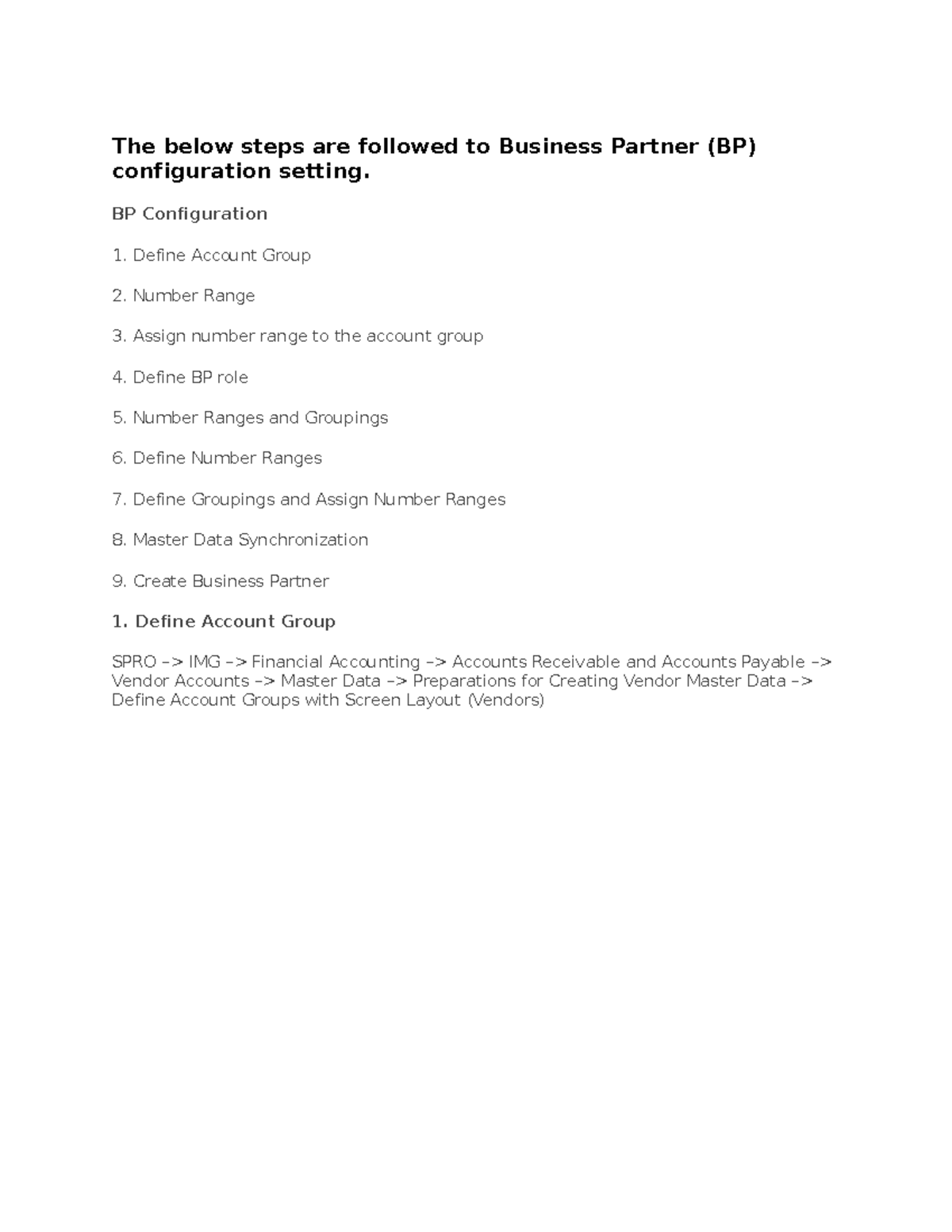 Business Partner configuration - BP Configuration Define Account Group ...