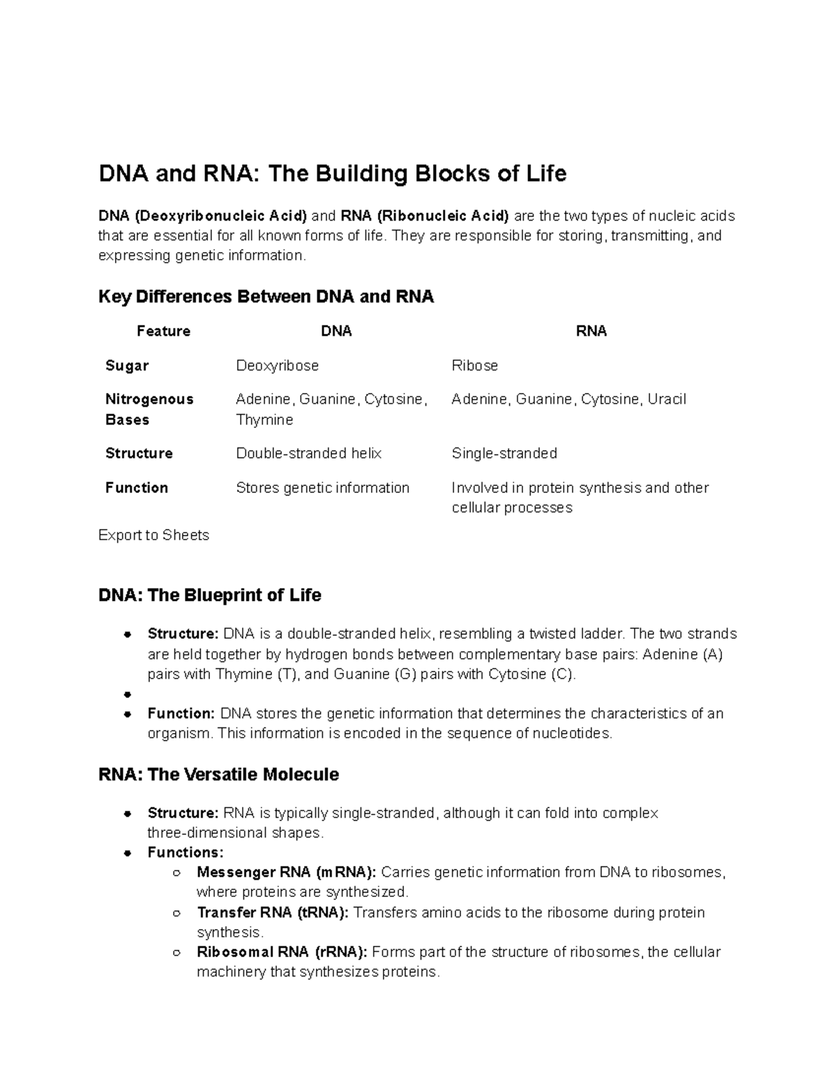 DNA AND RNA - rna - DNA and RNA: The Building Blocks of Life DNA (Deoxyribonucleic Acid) and RNA ...