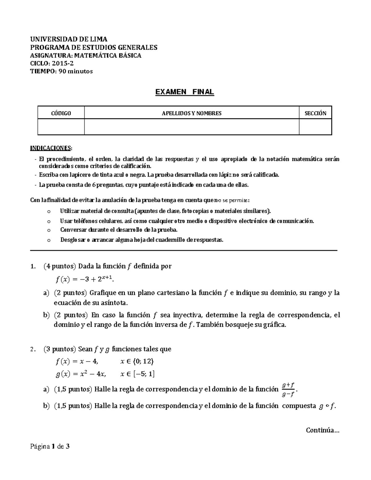 3EF MB 2015-2 - Examen Final - Página 1 de 3 UNIVERSIDAD DE LIMA ...