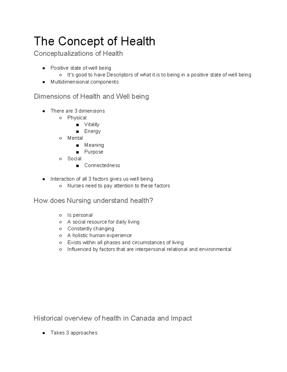 Week 1 Notes - The Concept of Health - The Concept of Health ...