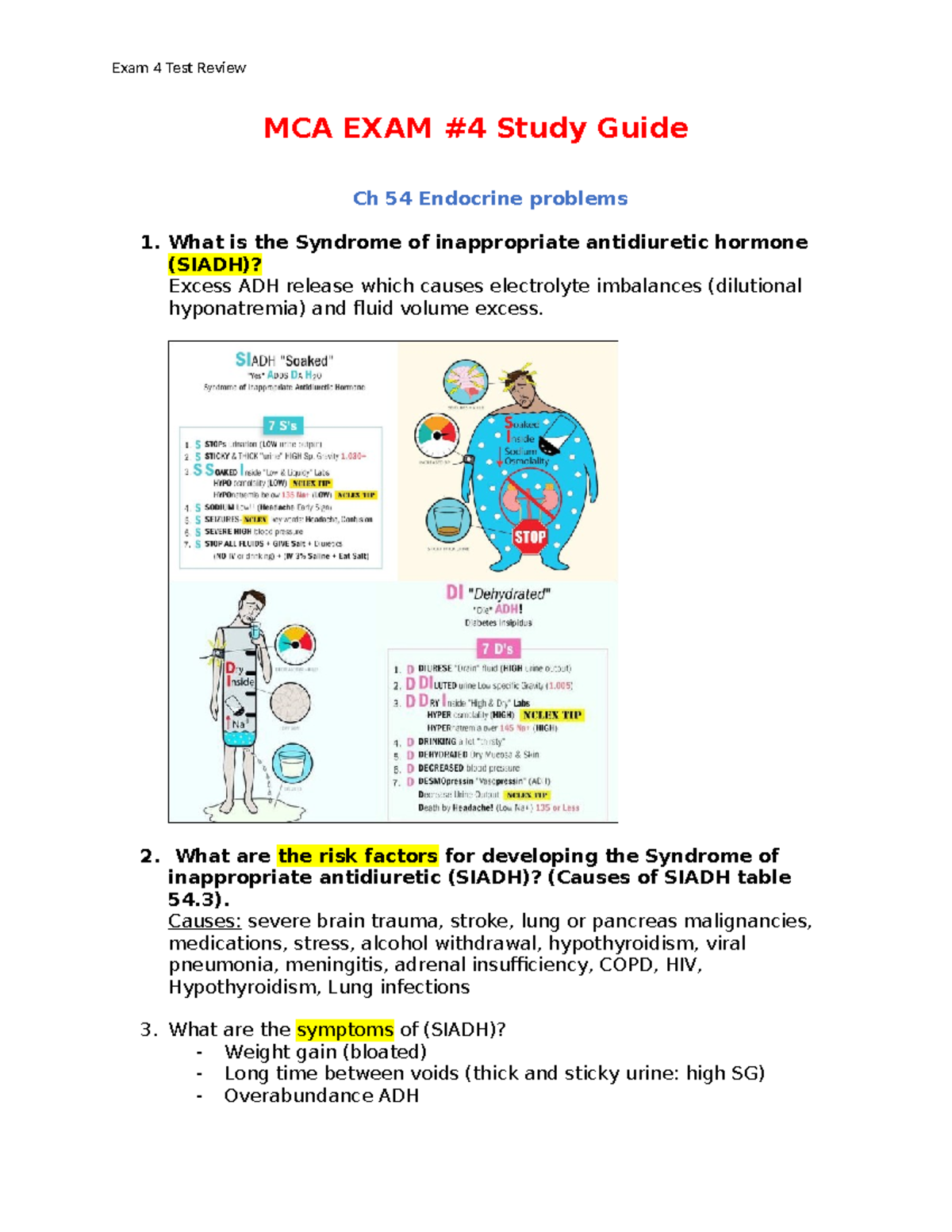 Exam 4 Test Review MCA 2 - Endocrine, Neuro, Liver/Gallbladder ...