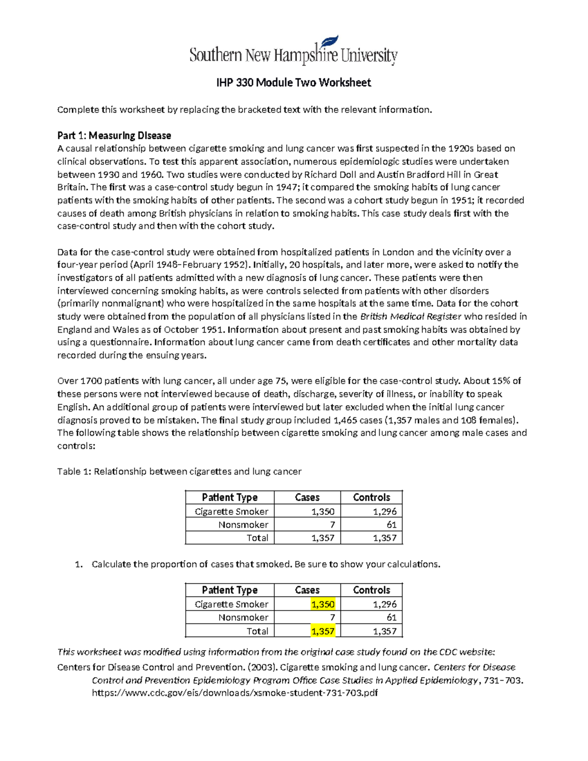 IHP 330 Module Two Worksheet Measuring Disease - IHP 330 Module Two ...
