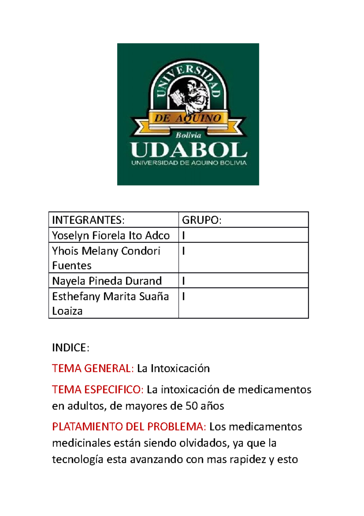Monografia - iforme de embrio - INTEGRANTES: GRUPO: Yoselyn Fiorela Ito ...