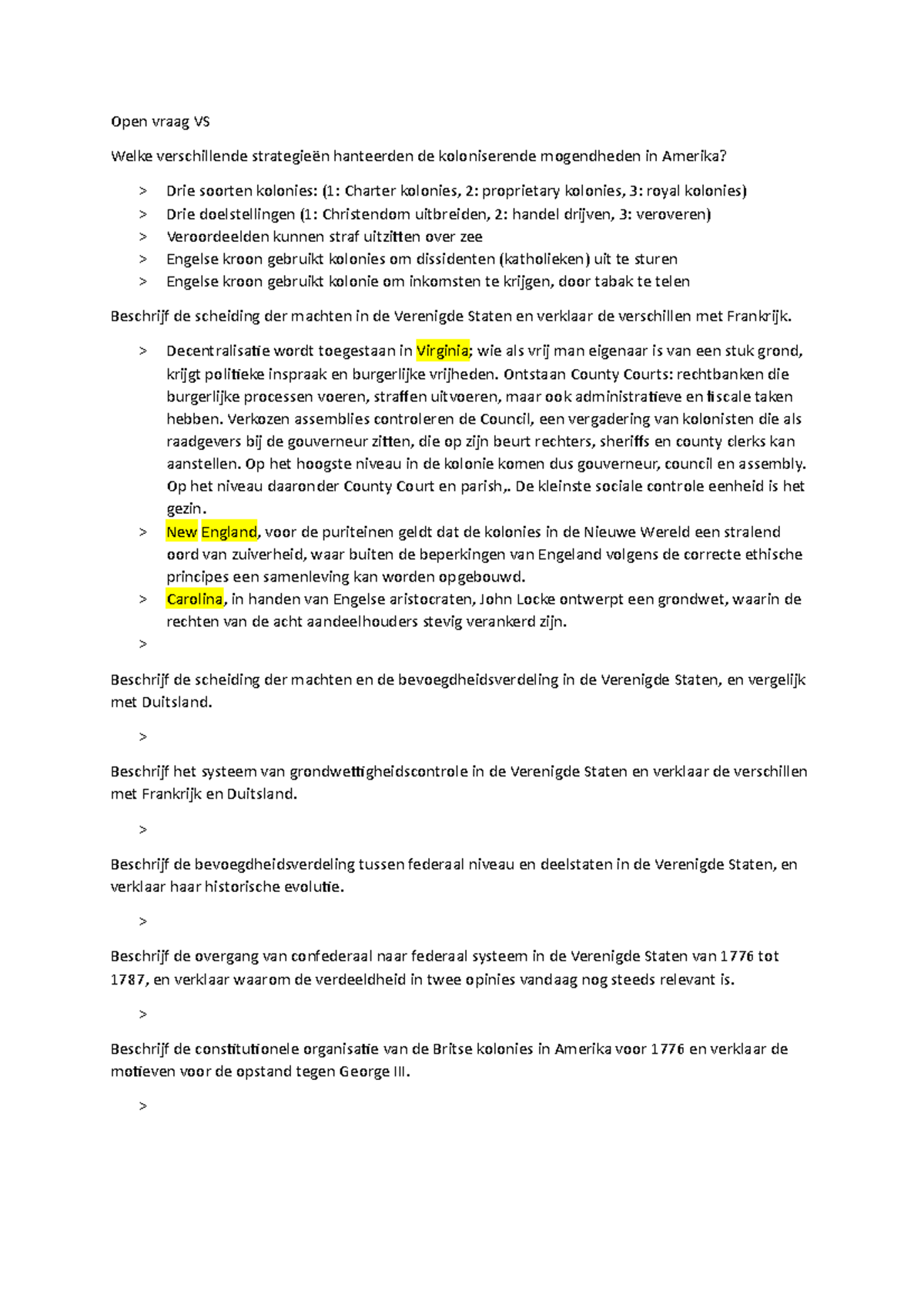 Open vraag VS - Antwoorden op de reflectievragen van de Verenigde ...