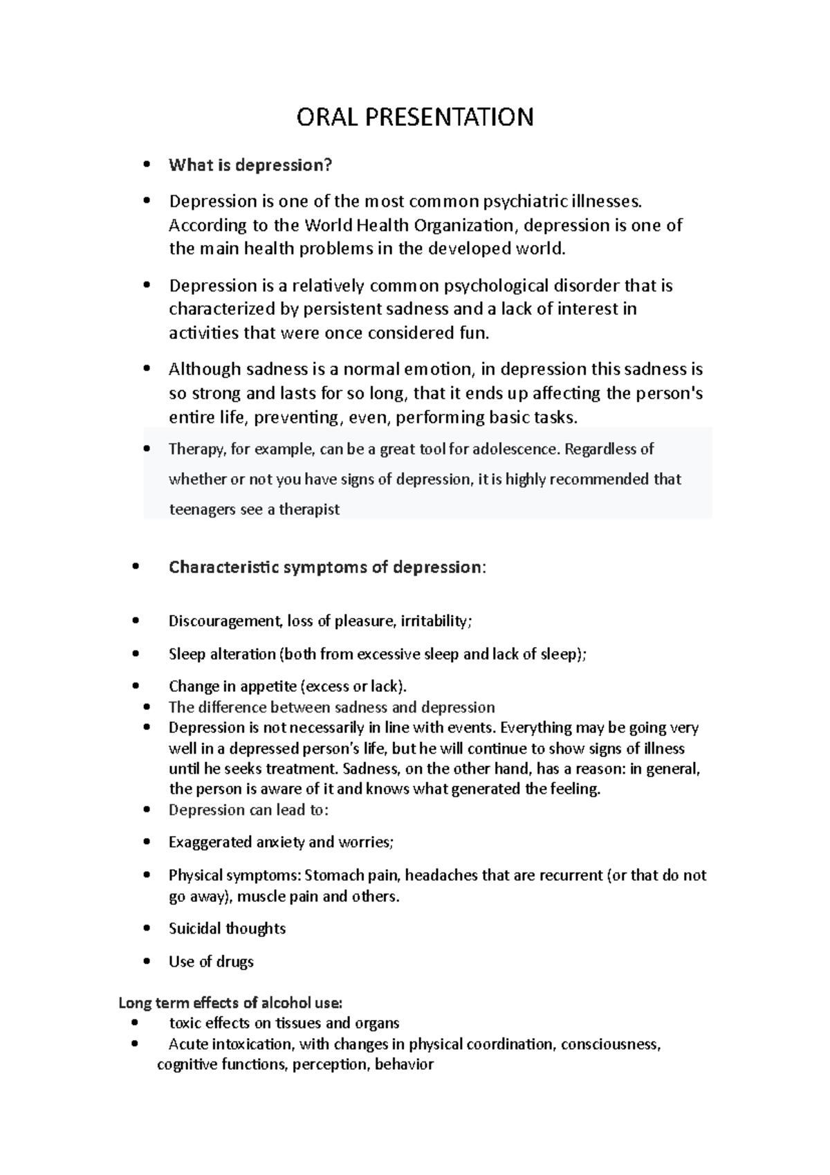 ORAL Presentation big - ttt - ORAL PRESENTATION What is depression ...