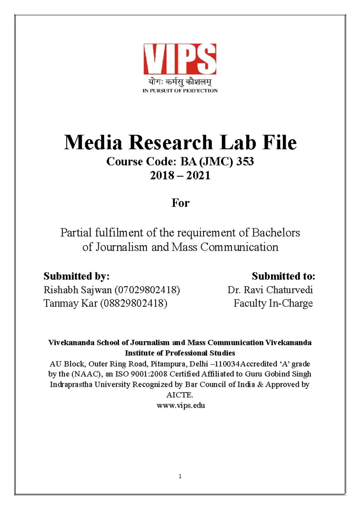 Nancy - Assignment - Media Research Lab File Course Code: BA (JMC) 353 ...
