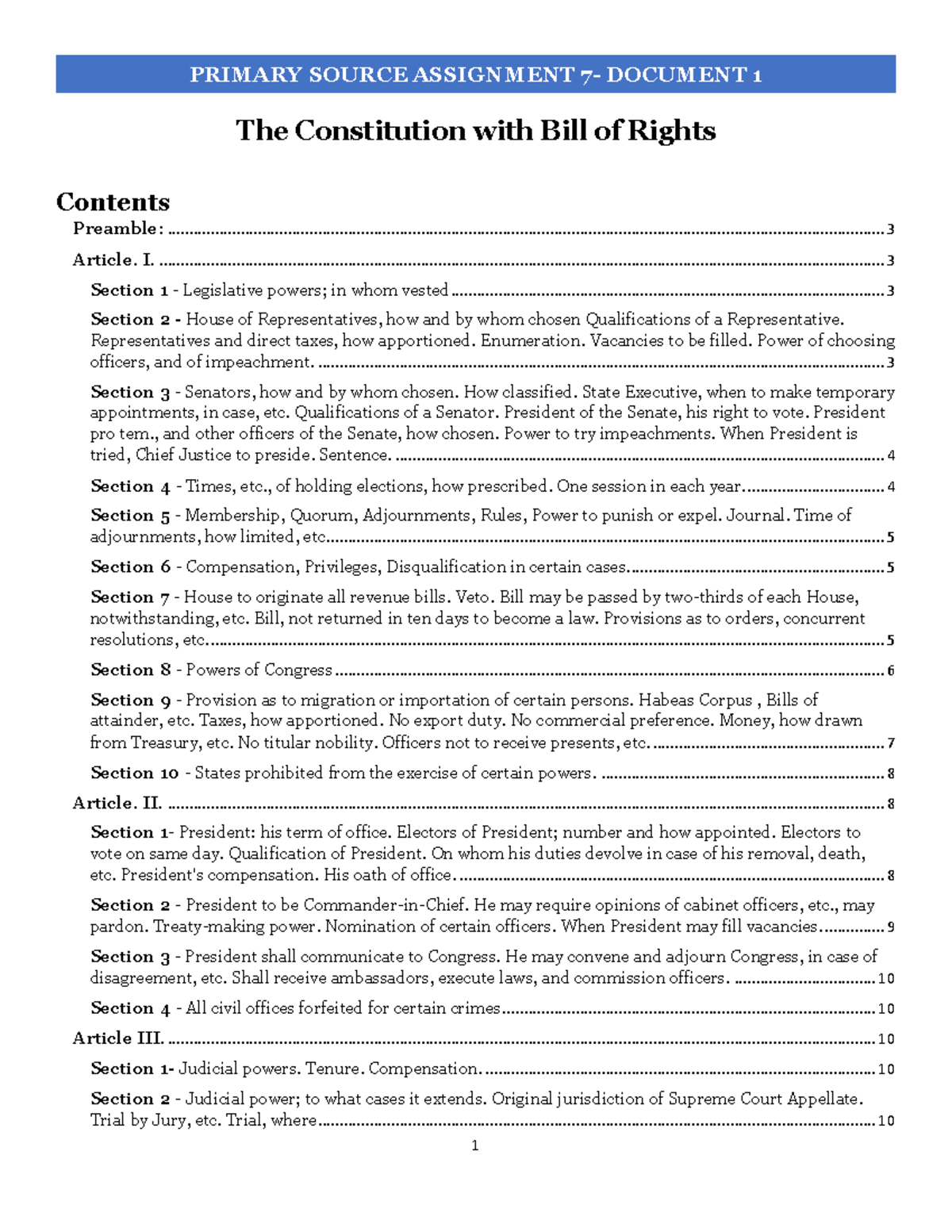 The Constitution with Bill of Rights - The Constitution with Bill of ...