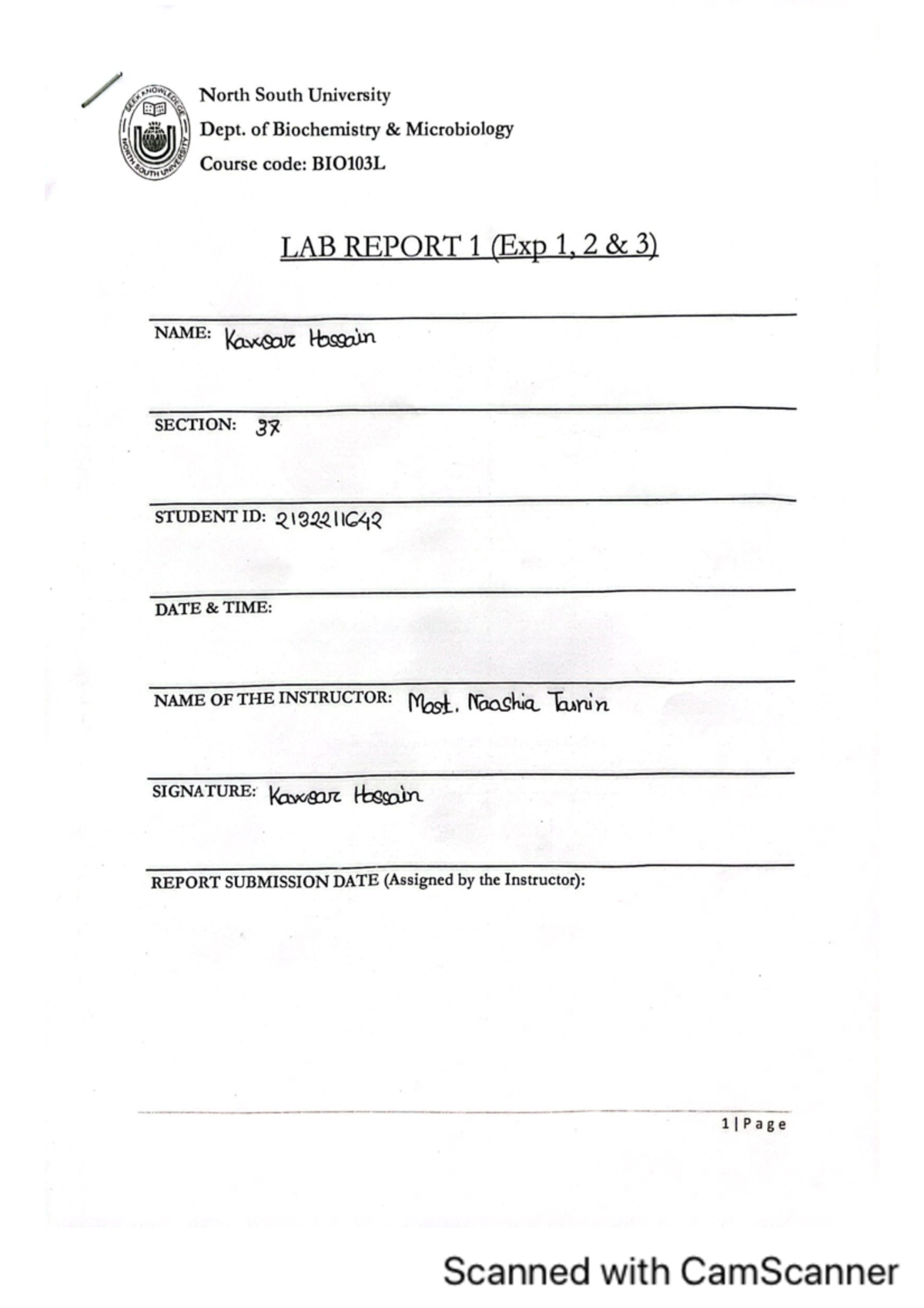 BIO 103L Lab Report 1 Solutions - Biology - Studocu