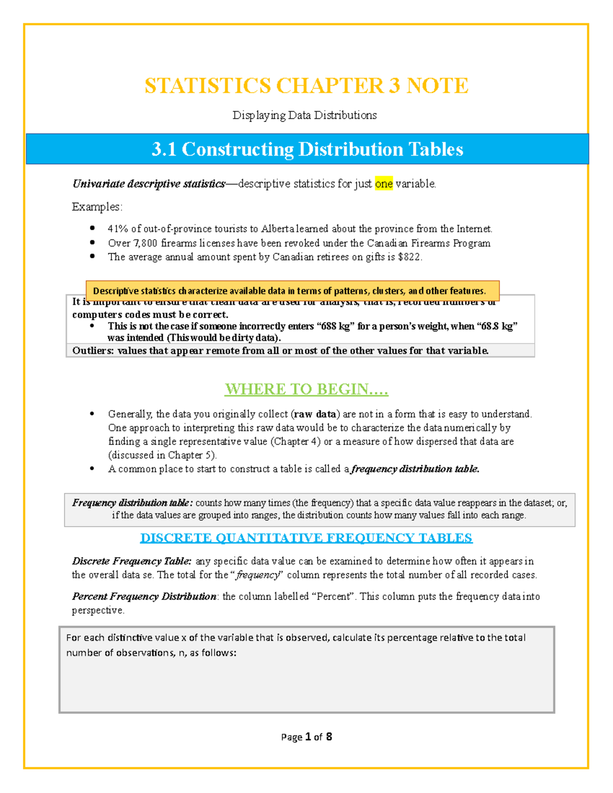 Statistics Chapter 3 Note - STATISTICS CHAPTER 3 NOTE Displaying Data ...