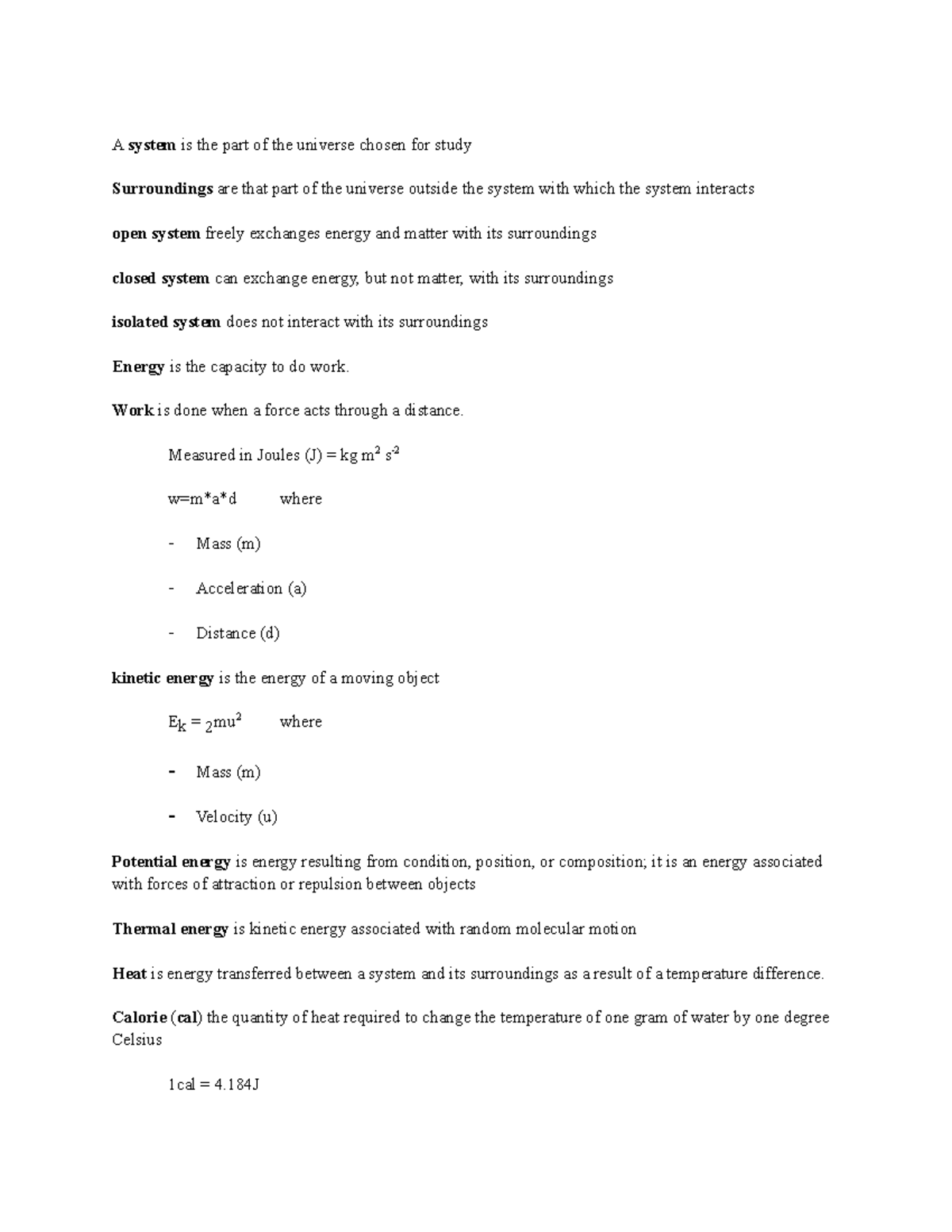 Module 1 - Things to Memorize - A system is the part of the universe ...