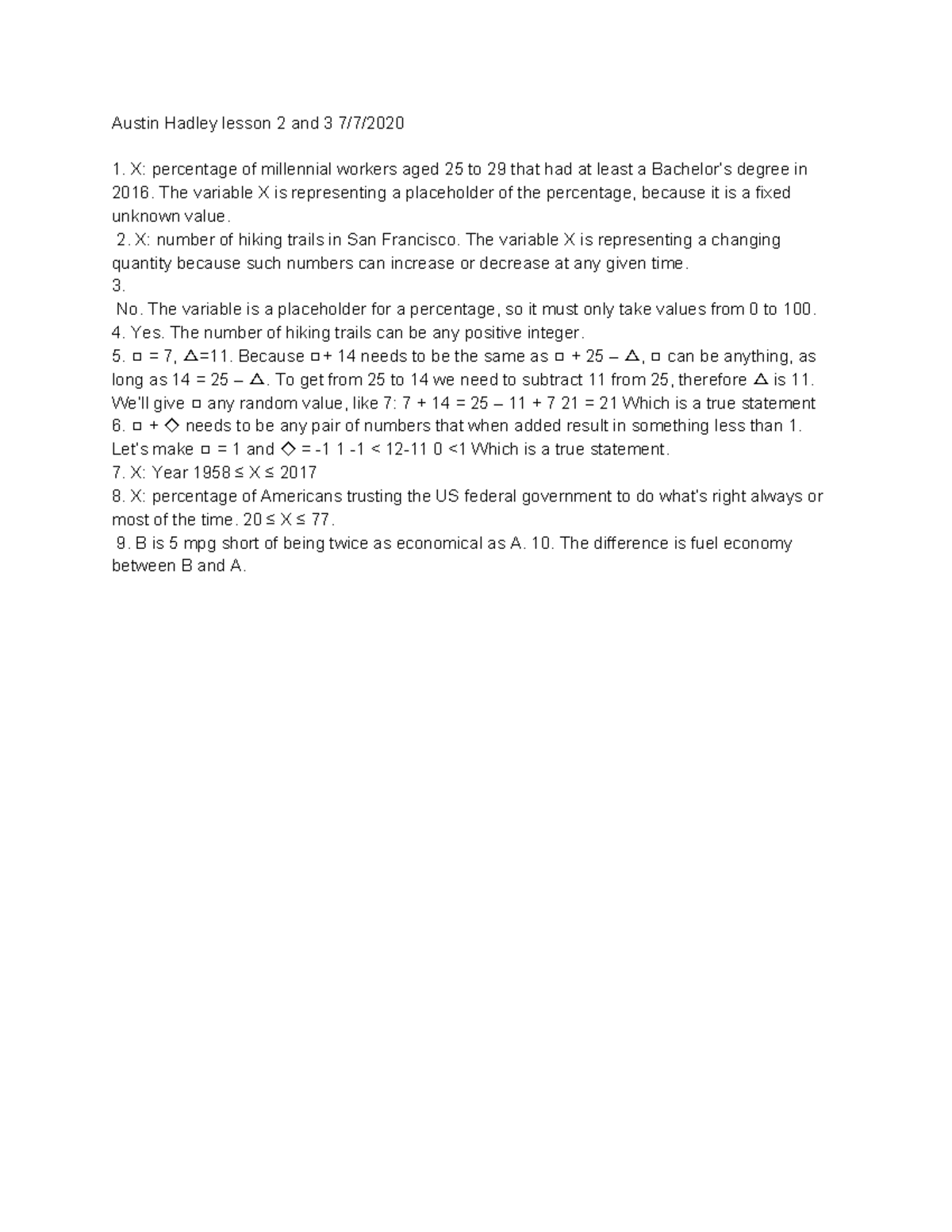 Austin Hadley lesson 2 and 3 - Austin Hadley lesson 2 and 3 7/7/ X ...