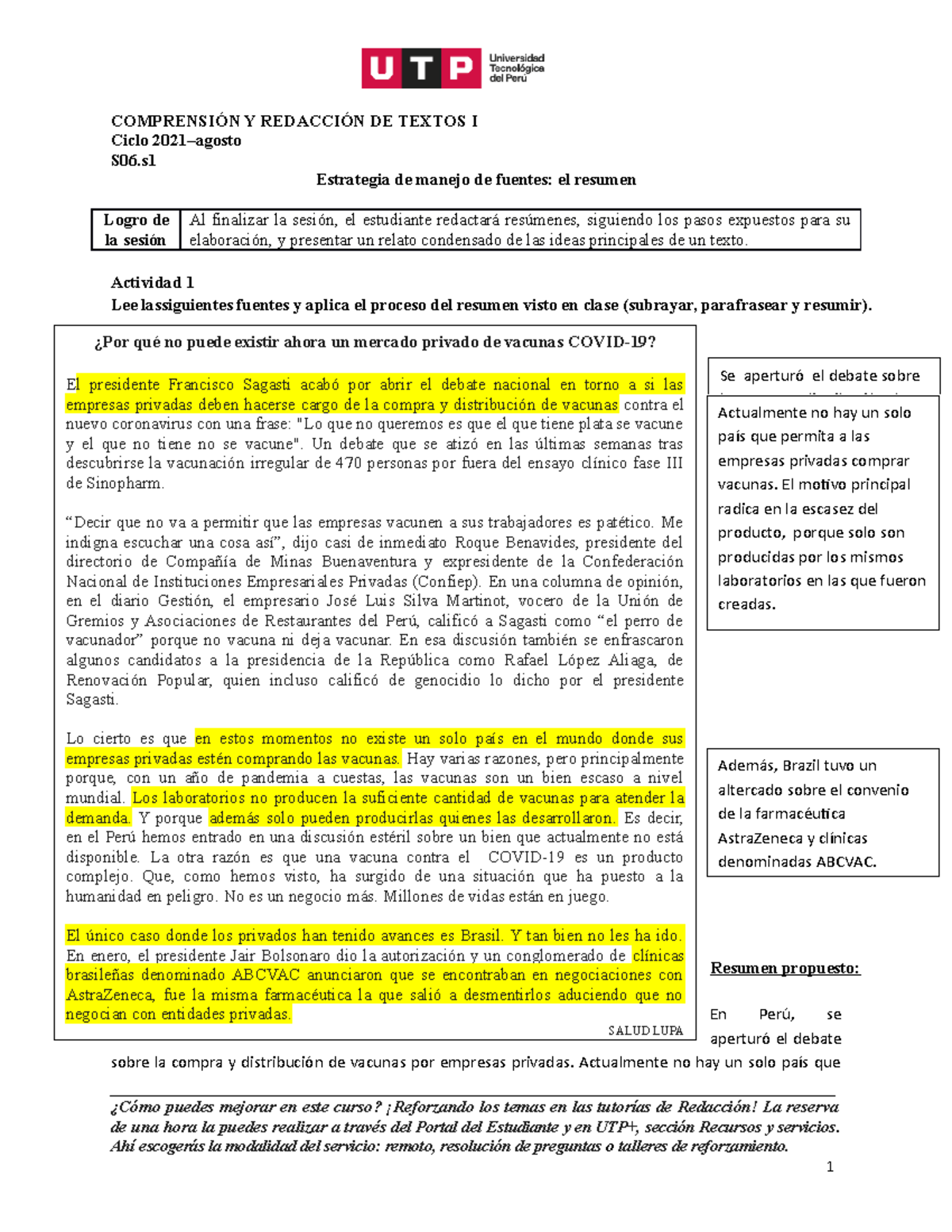 S06.s1 Material (El resumen) 2021-agosto - COMPRENSIÓN Y REDACCIÓN DE ...